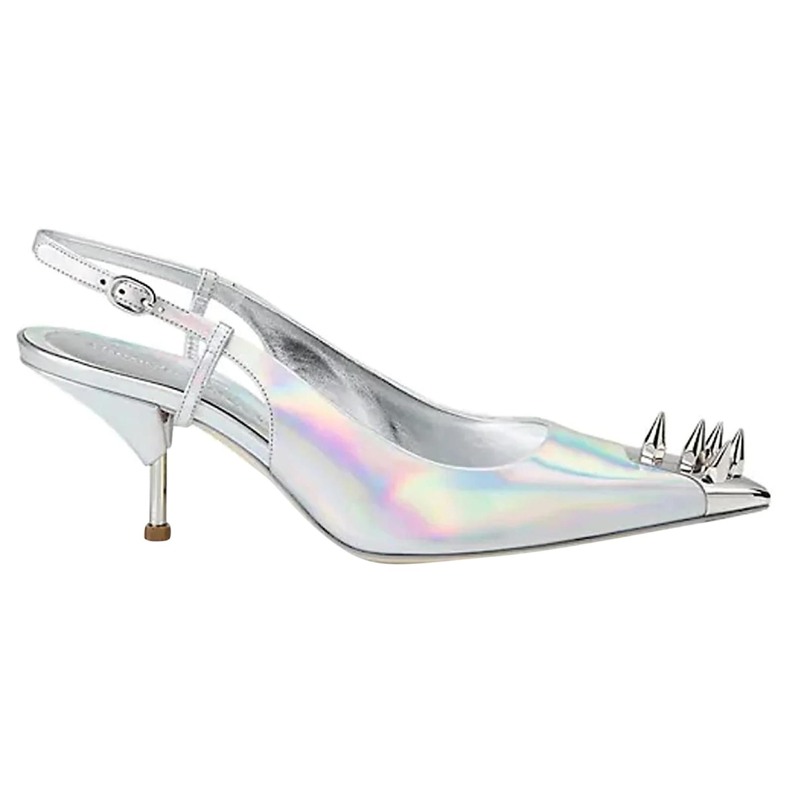 Alexander McQueen Punk Studs Slingback Pumps Silvery Metallic Leather ...