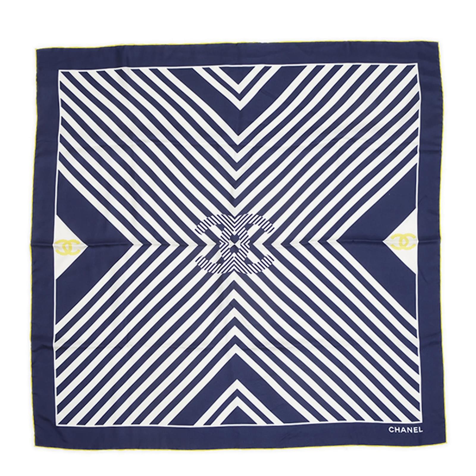 Chanel Coco Mark Silk Scarf White Yellow Navy blue ref.2314547 - Joli ...
