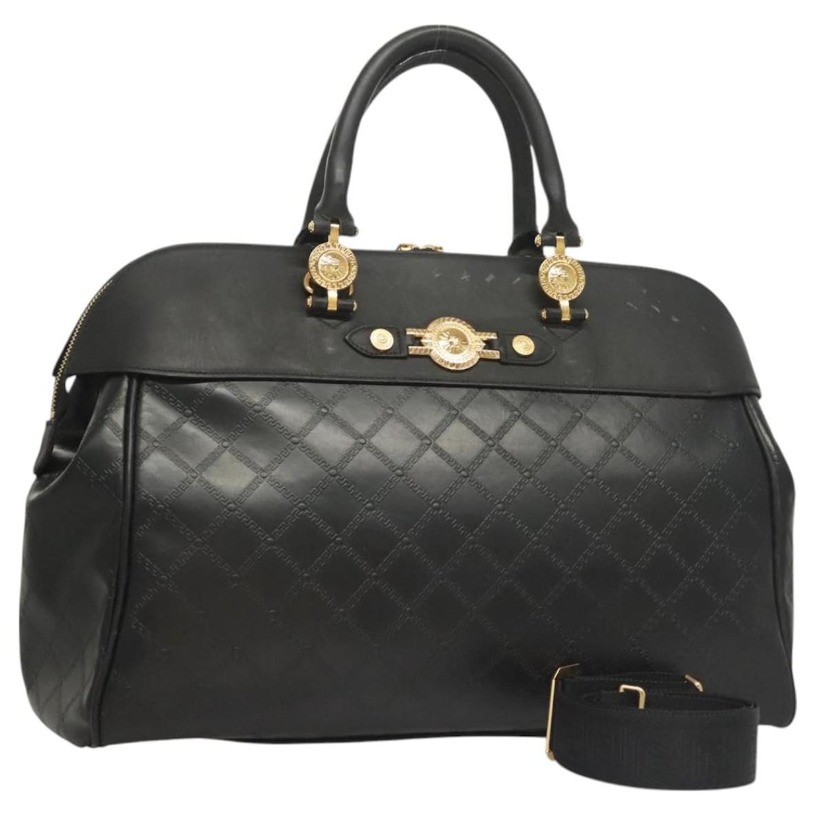 VERSACE Hand Bag PVC Leather 2way Black Gold Auth 126813 Golden ref ...