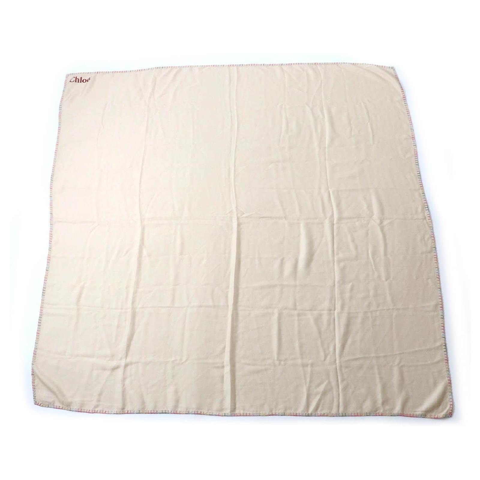 Chloé Chloe Cashmere Silk Shawl with Logo Beige ref.2315827 - Joli Closet