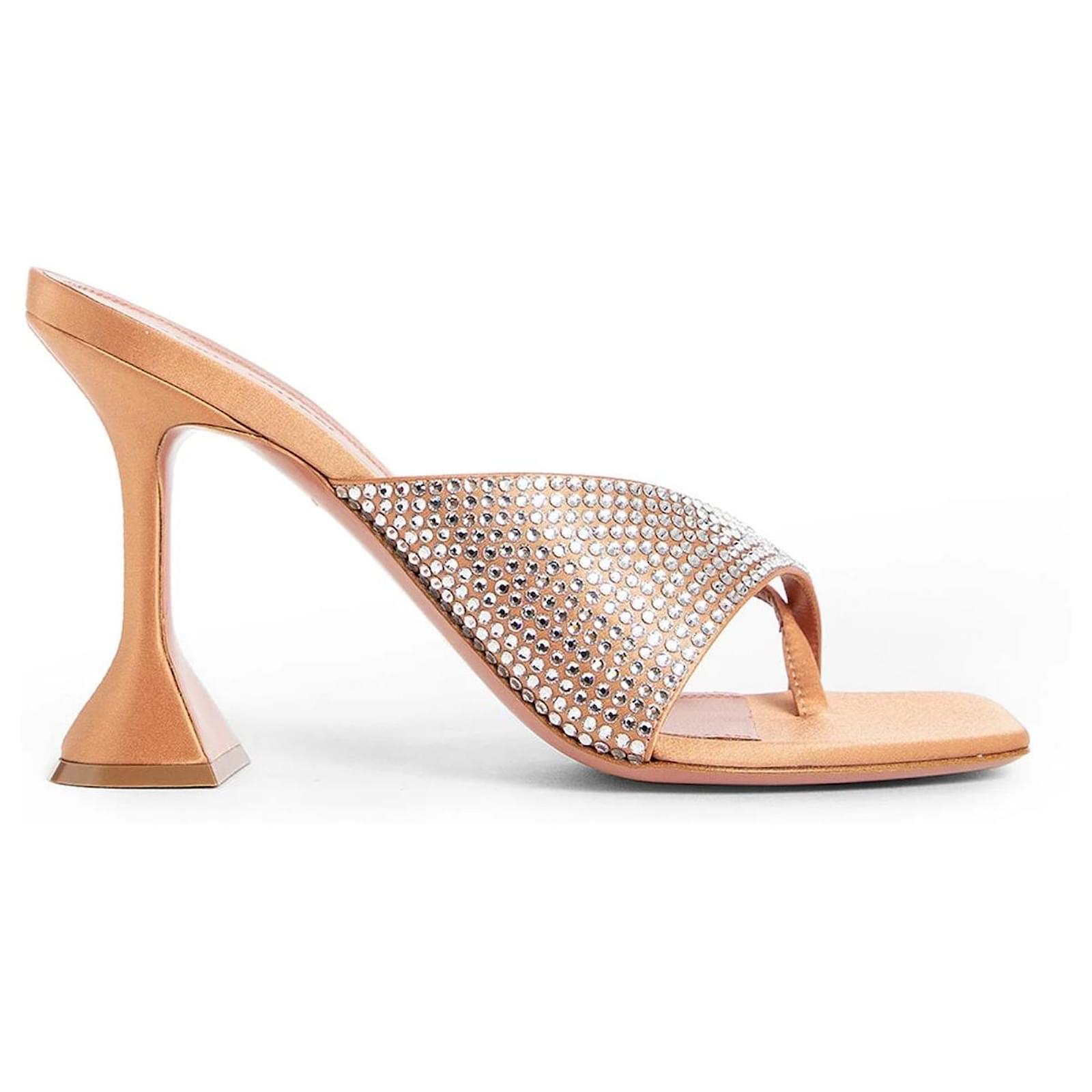 Amina Muaddi Shiona Slipper Crystals 95 Mules Orange Silk ref.JC2317536 ...