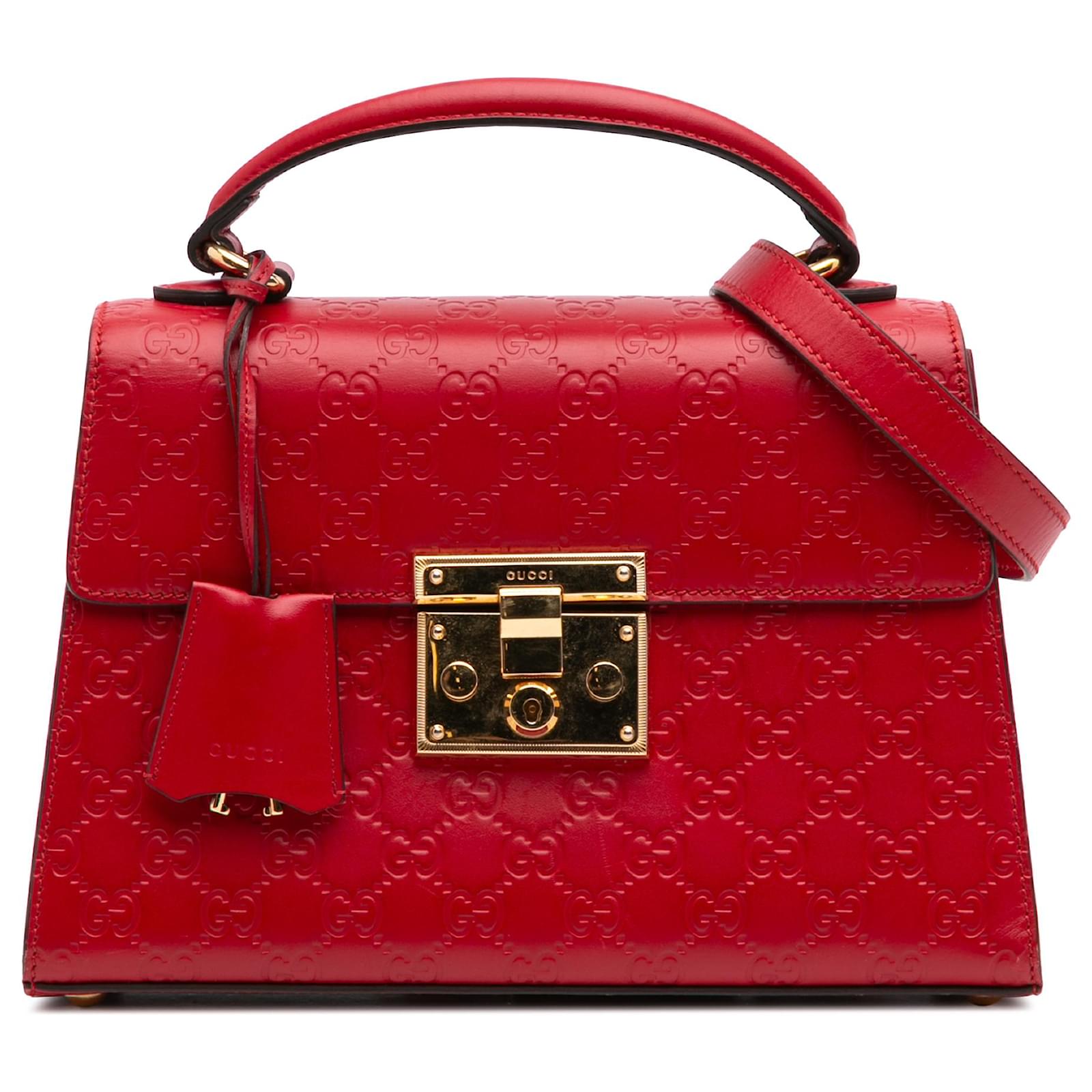 Gucci Red Small Guccissima Padlock Satchel Leather Pony-style calfskin ...