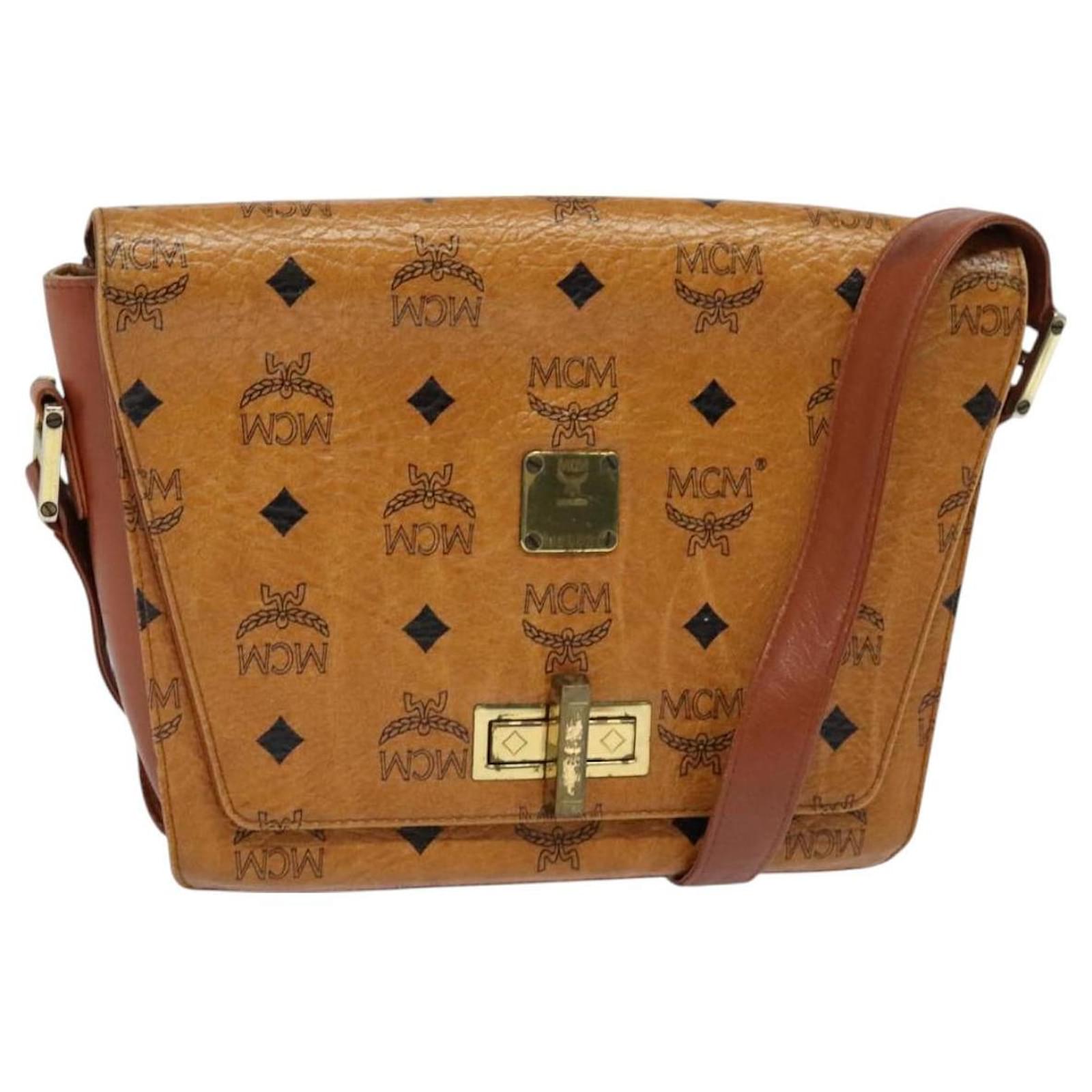 MCM Logogram Vicetos Shoulder Bag PVC Leather Brown Gold Auth BA3483 ...