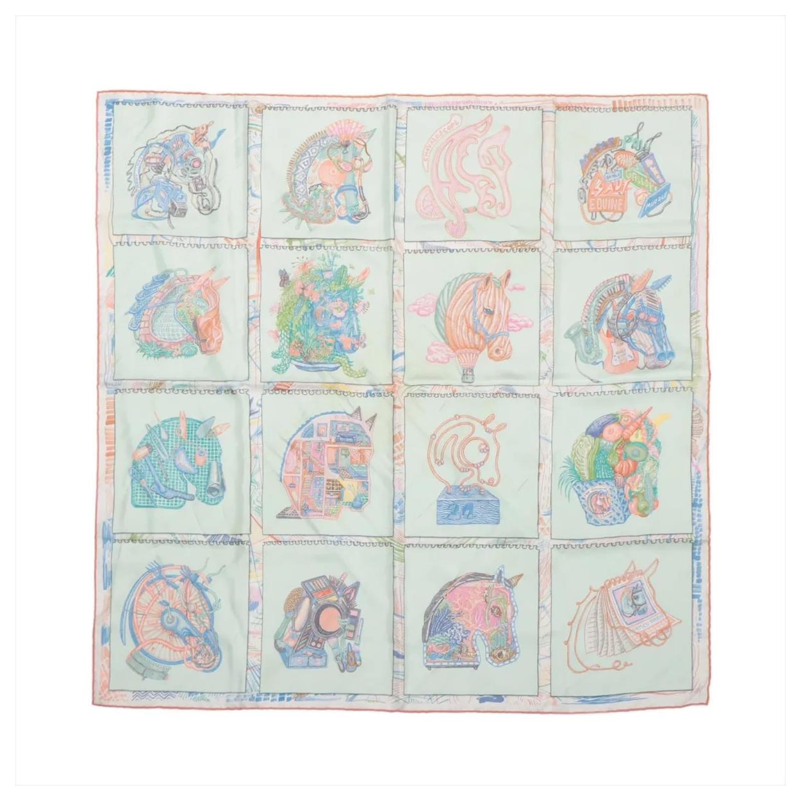 Hermès Carré 90 "Chevaloscope Neon" Silk handkerchief in Green ref ...