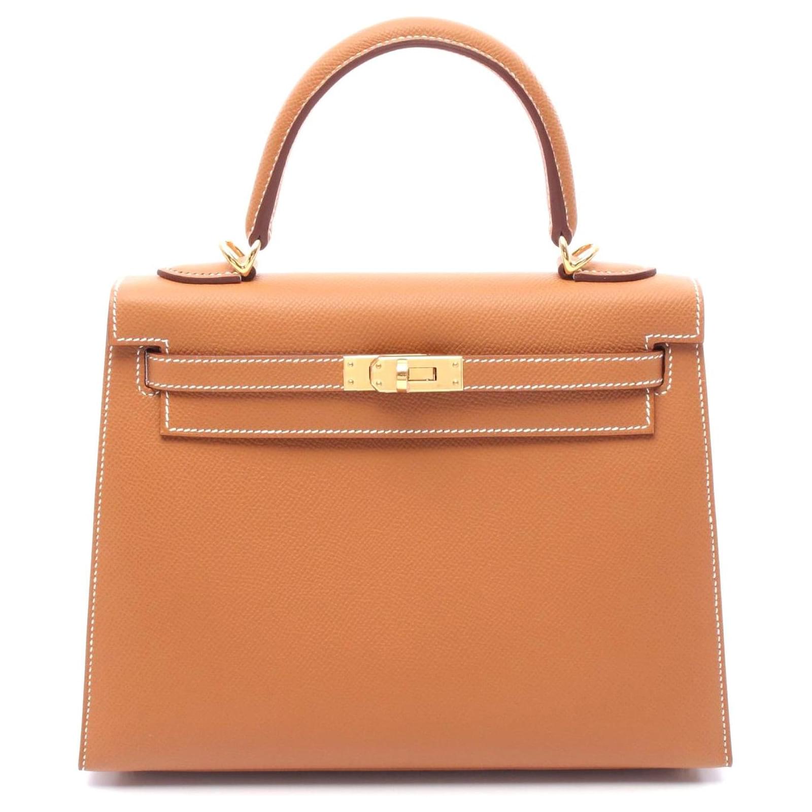 Hermès Hermes Kelly 25 Gold Handbag Brown Leather Pony-style calfskin ...