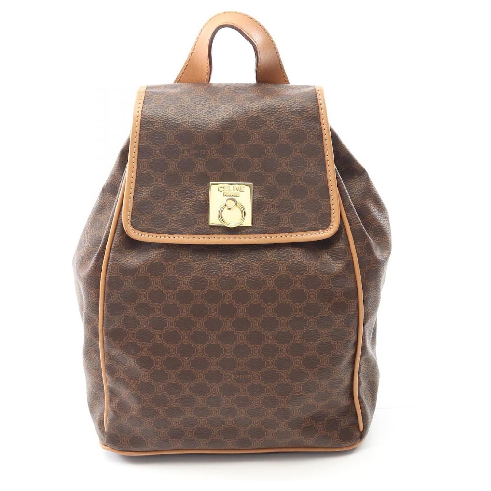Céline Celine Macadam PVC Coated Canvas Leather Backpack Brown Cloth ...