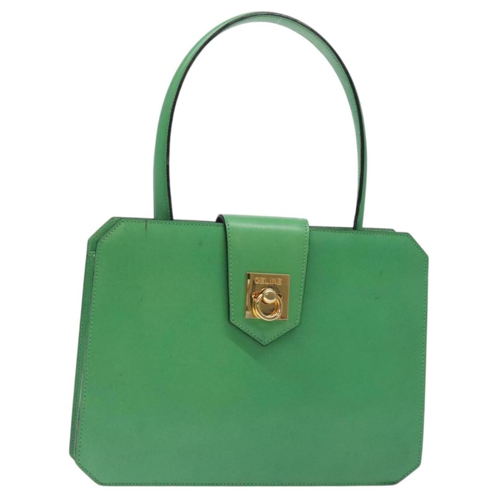 Céline CELINE Hand Bag Leather Green Gold Auth 127658 Golden ref ...