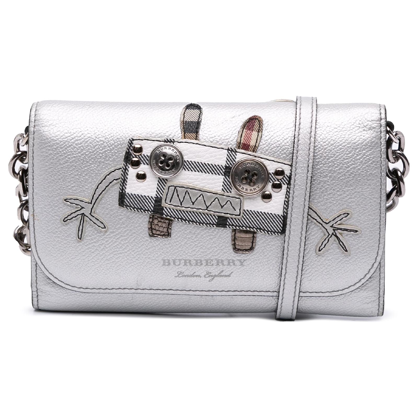 Burberry Silver Metallic Leather Creature Wallet On Chain Silvery Pony ...