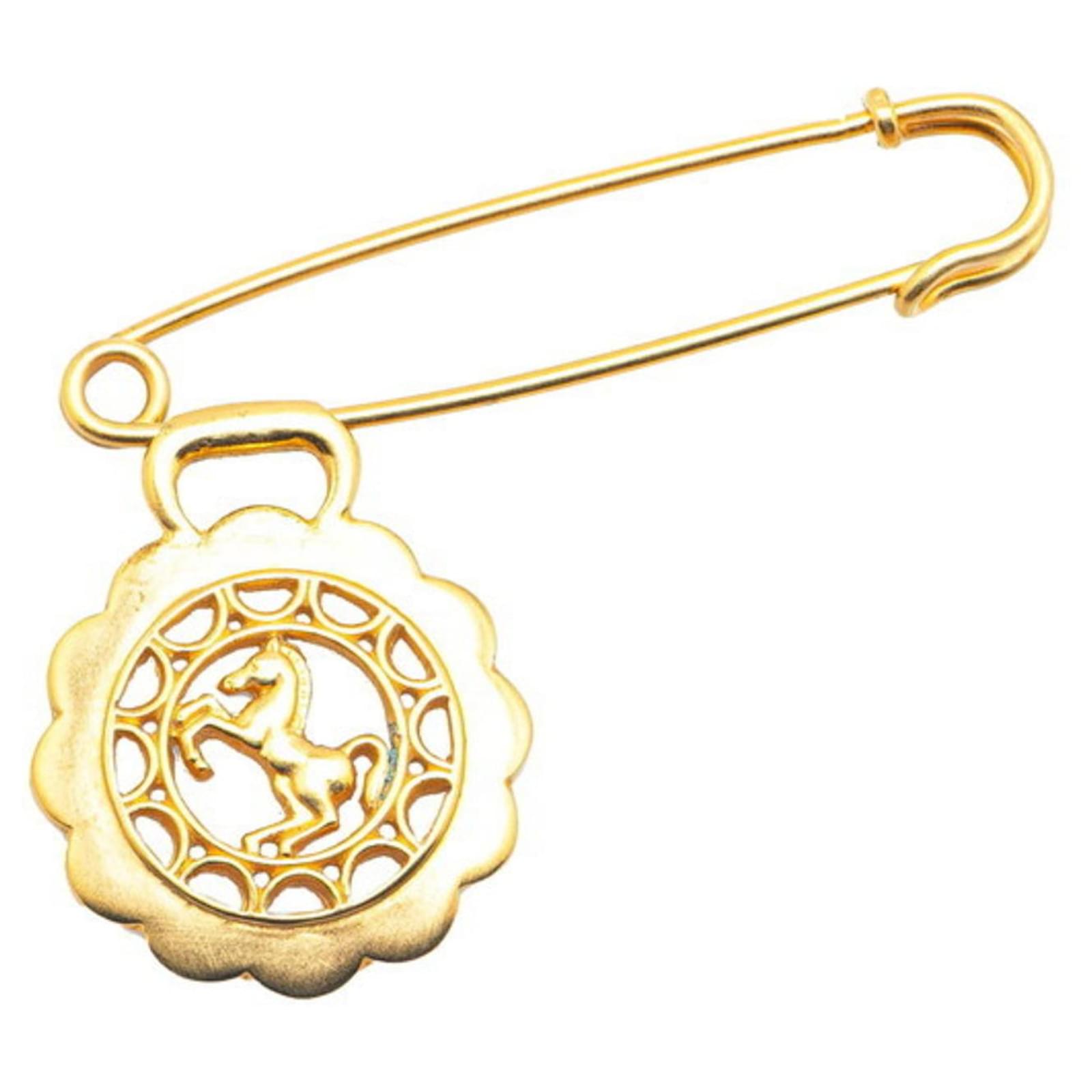Hermès Hermes Horse Motif Gold Plated Pin Brooch Golden Gold-plated ref ...