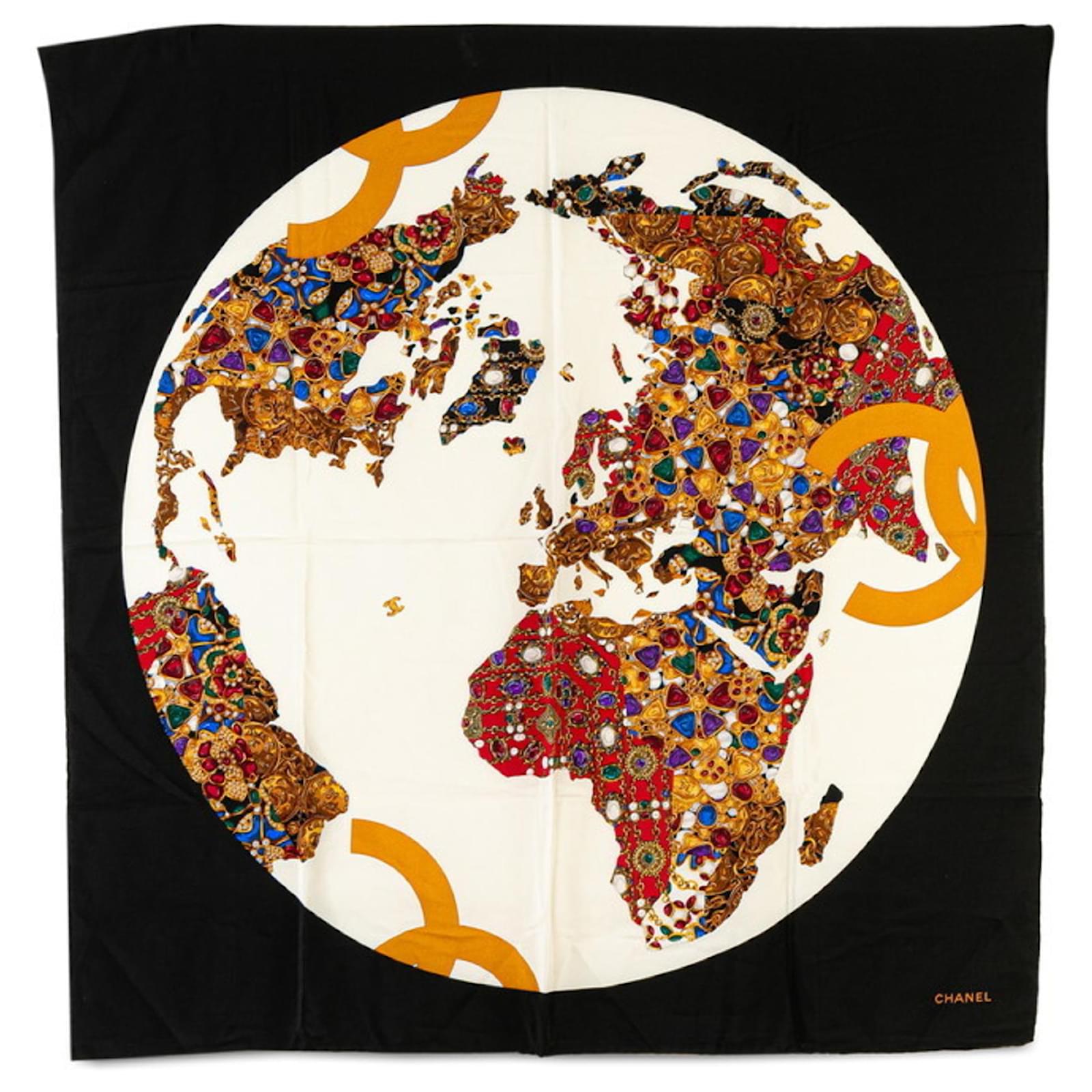 Chanel Coco Mark Silk Scarf Black White Multiple colors ref.2333392 ...