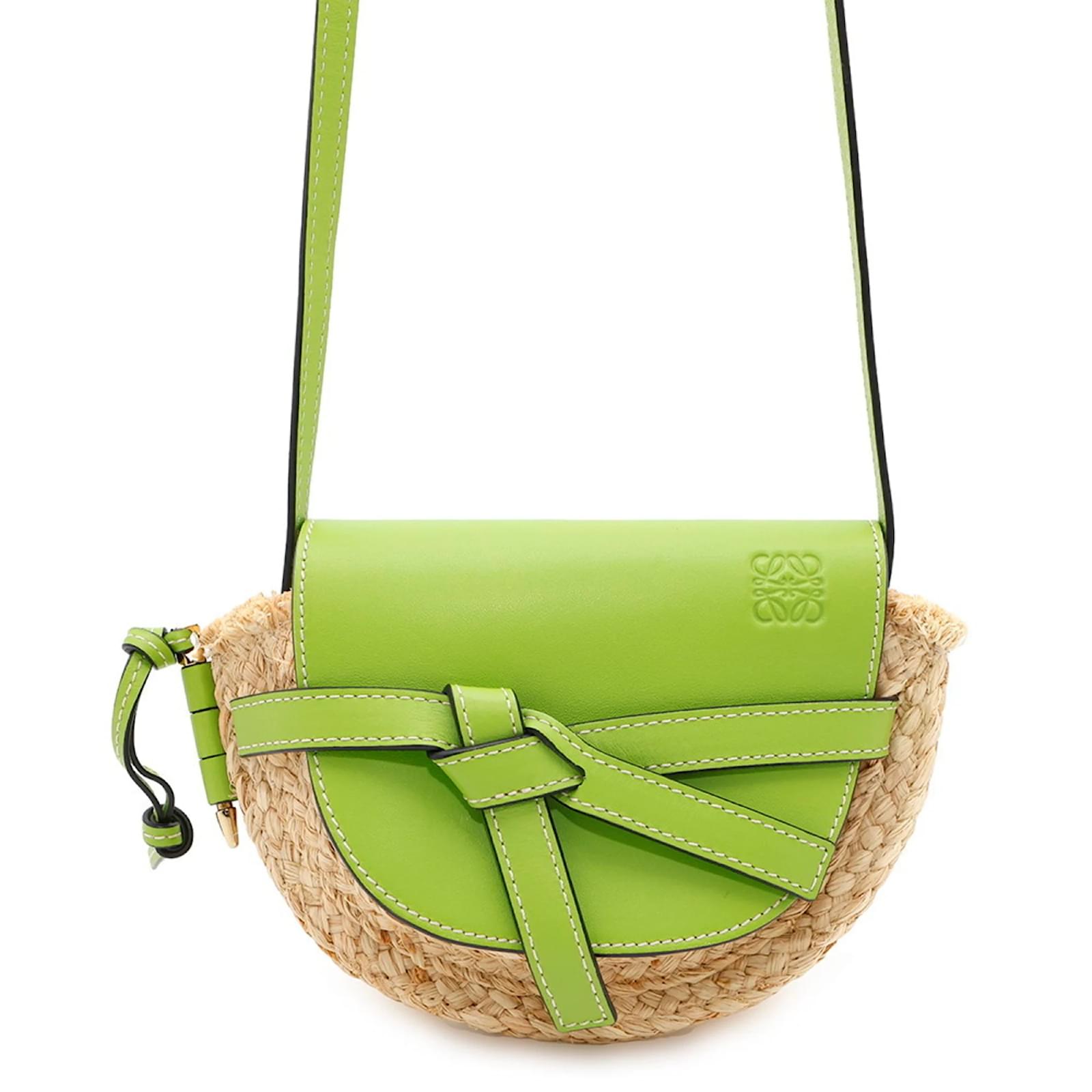 Loewe Shoulder Bag Gate Mini Raffia Beige Green Leather ref.2339165 ...