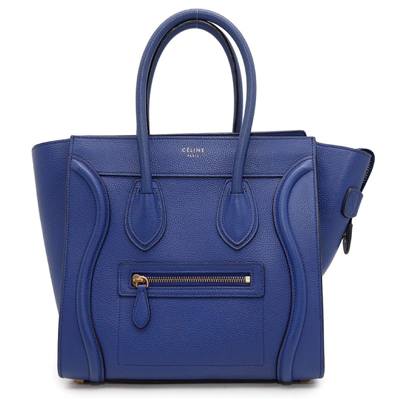 Céline Celine Handbag Luggage Micro Shopper 189793 Blue Leather ref ...