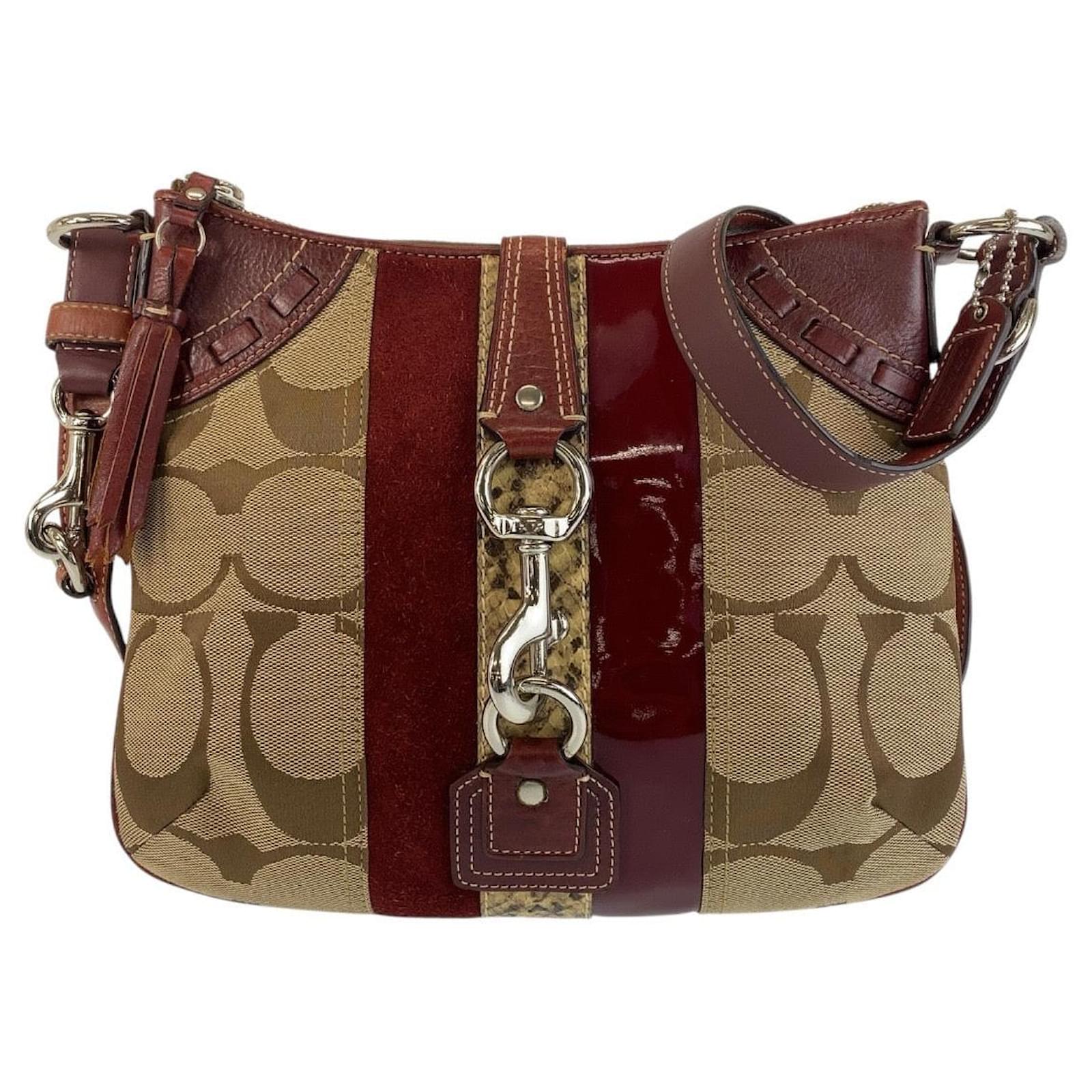 Coach Signature Canvas/Python/Leather Shoulder Bag E06K-10265 Red Beige Cloth ref.2342427 - Joli ...