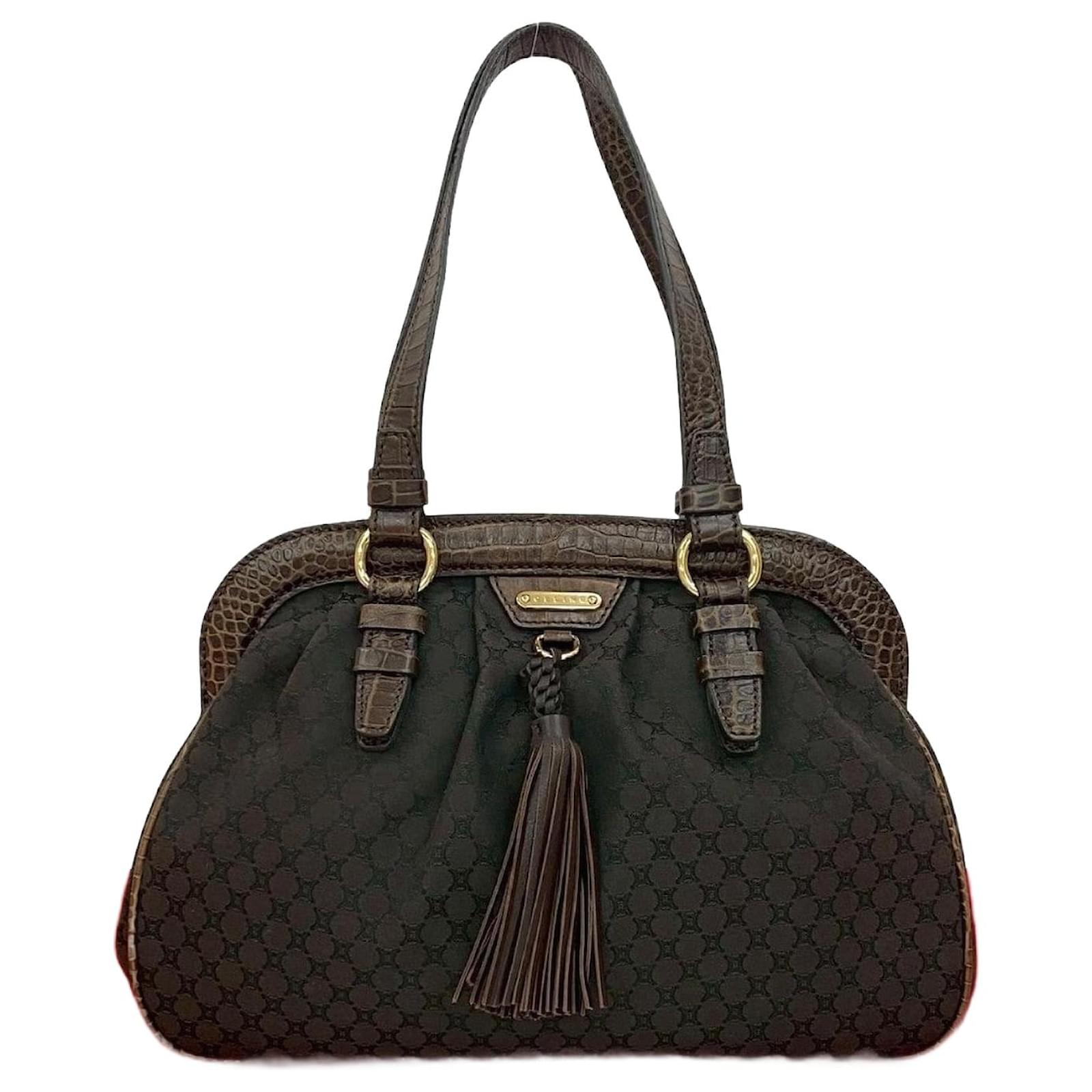 Céline Celine Macadam Triomphe Canvas Leather Tote Bag Metallic Bronze ...