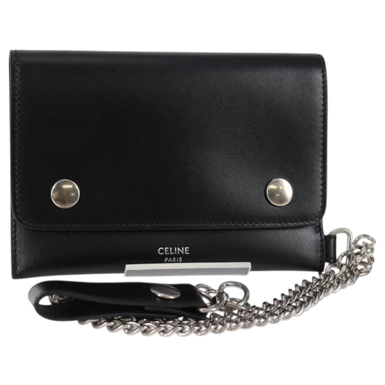 Céline CELINE Chain Wallet Leather Silver Black 10C633-38SI Auth ...