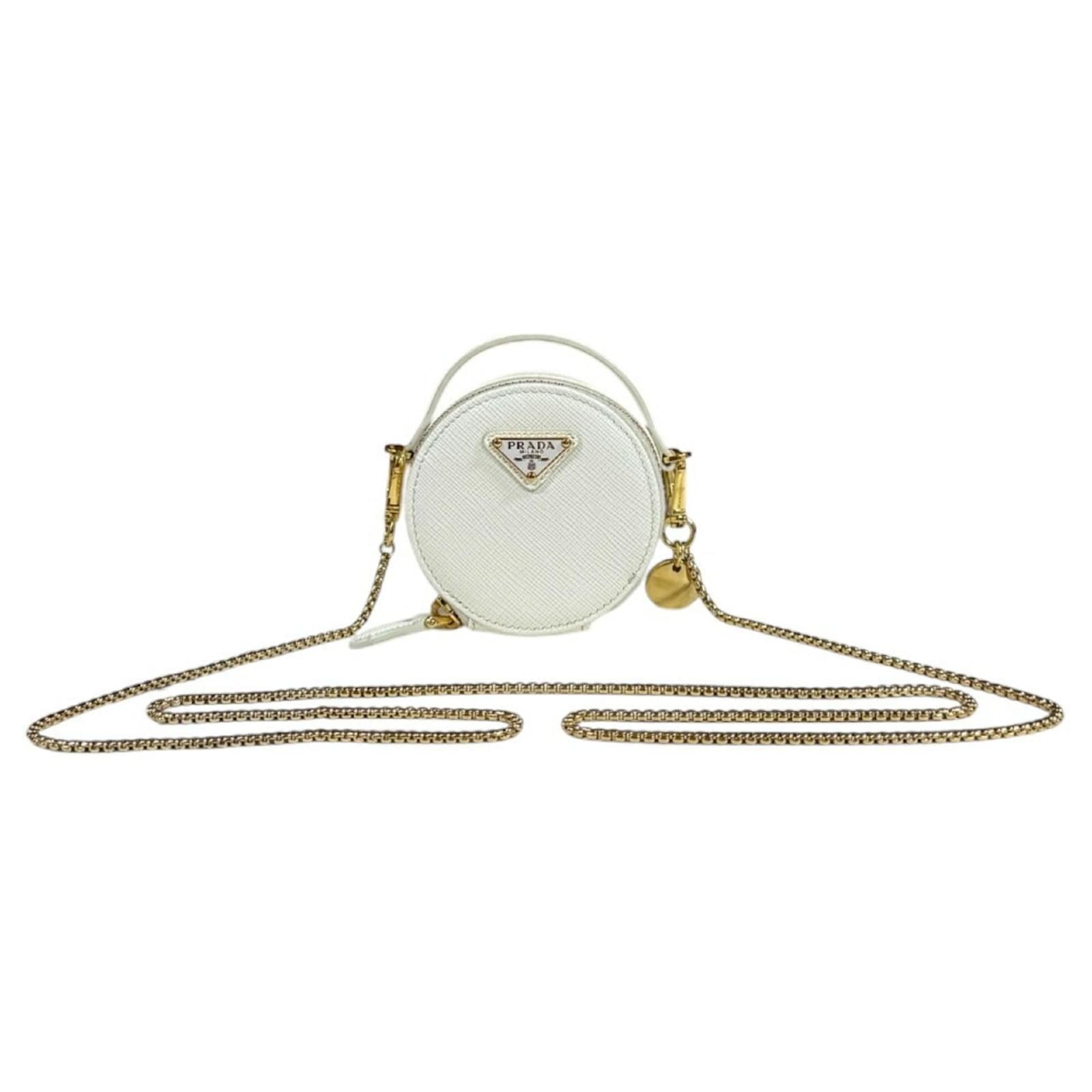 Prada Triangle Mini Pouch Saffiano Shoulder Bag White Leather ref ...
