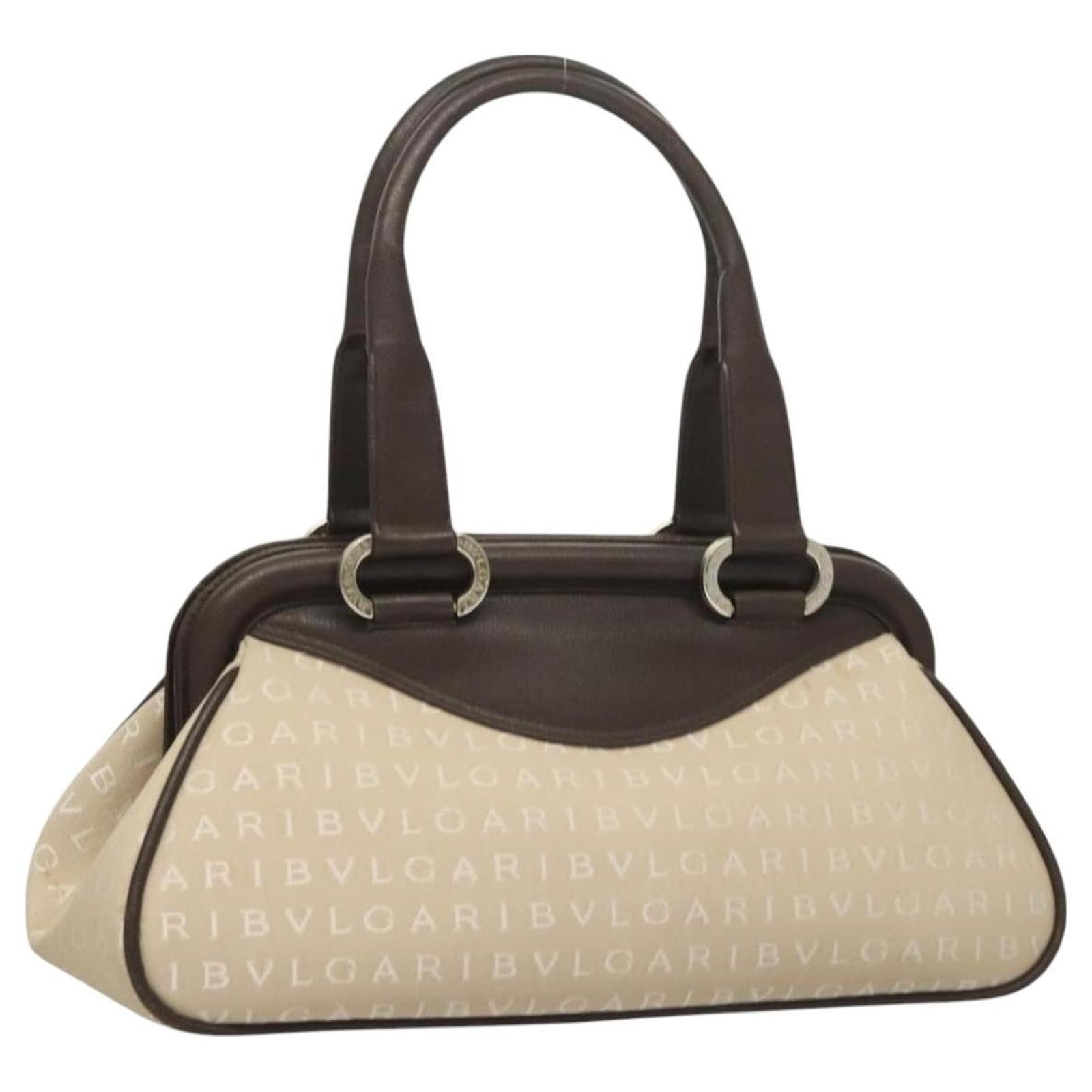 Bulgari BVLGARI Logo Mania Tote Bag Canvas Leather Beige Silver Auth ...