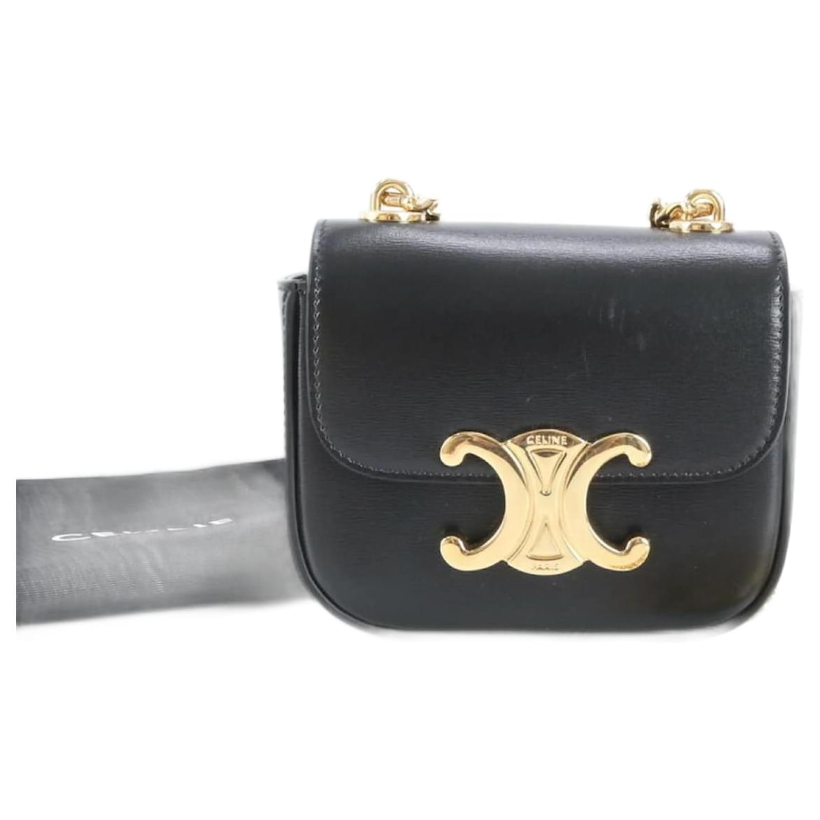 Céline Celine Mini Chain Claude Triomphe Leather Shoulder Bag Black ref ...
