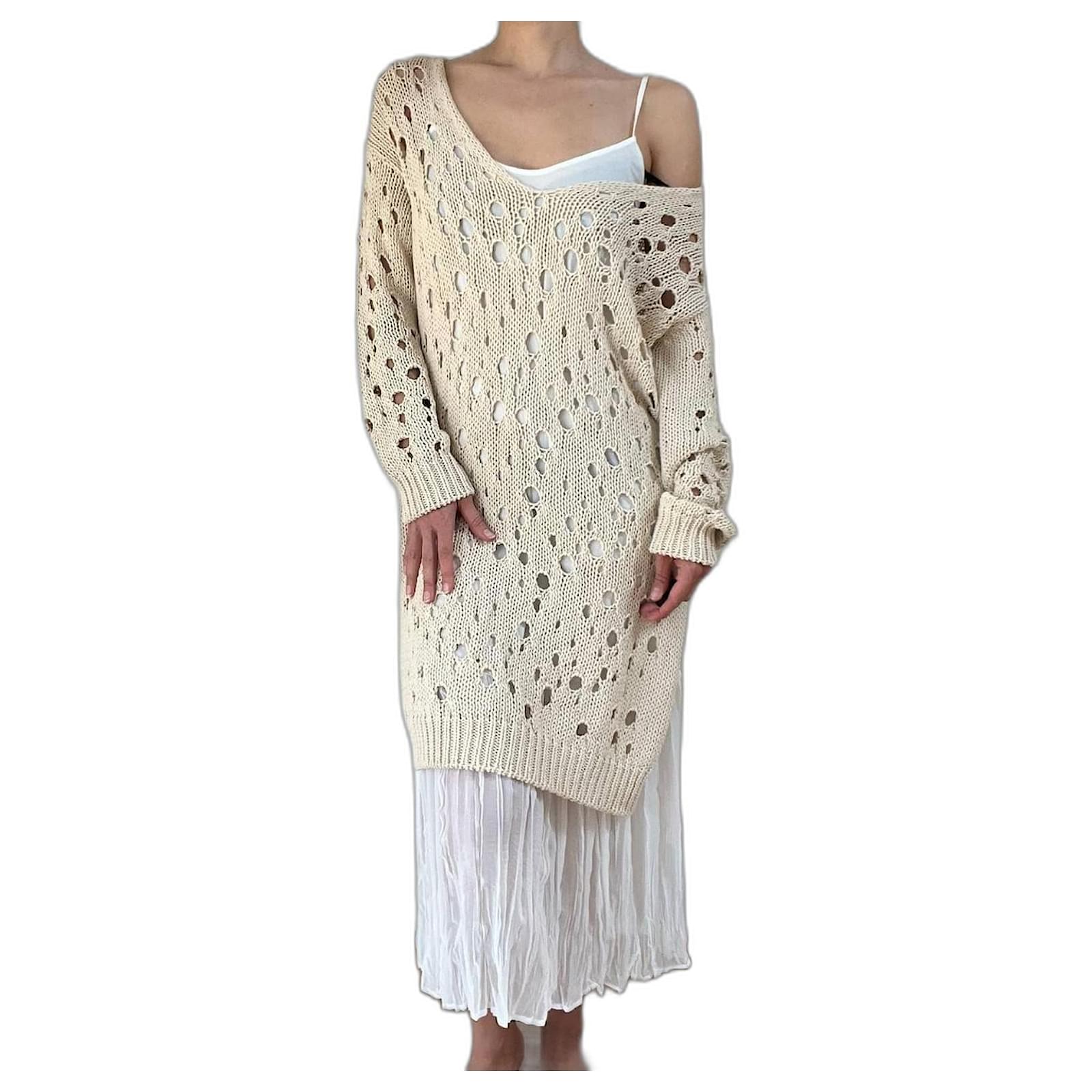 Twin set dress White Beige Cotton ref.2360716 - Joli Closet