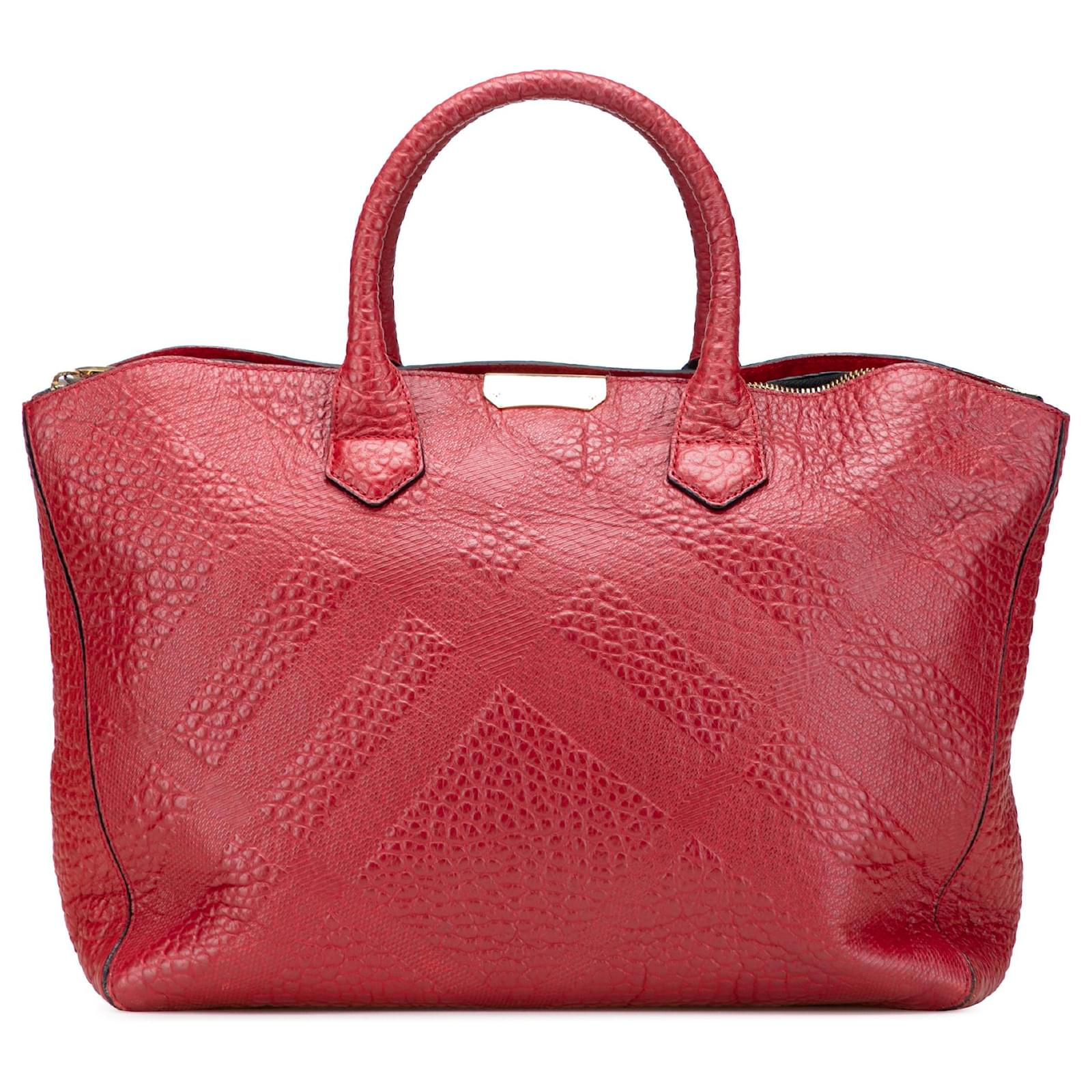 Burberry Red Embossed Leather Dewsbury Satchel Pony-style calfskin ref ...
