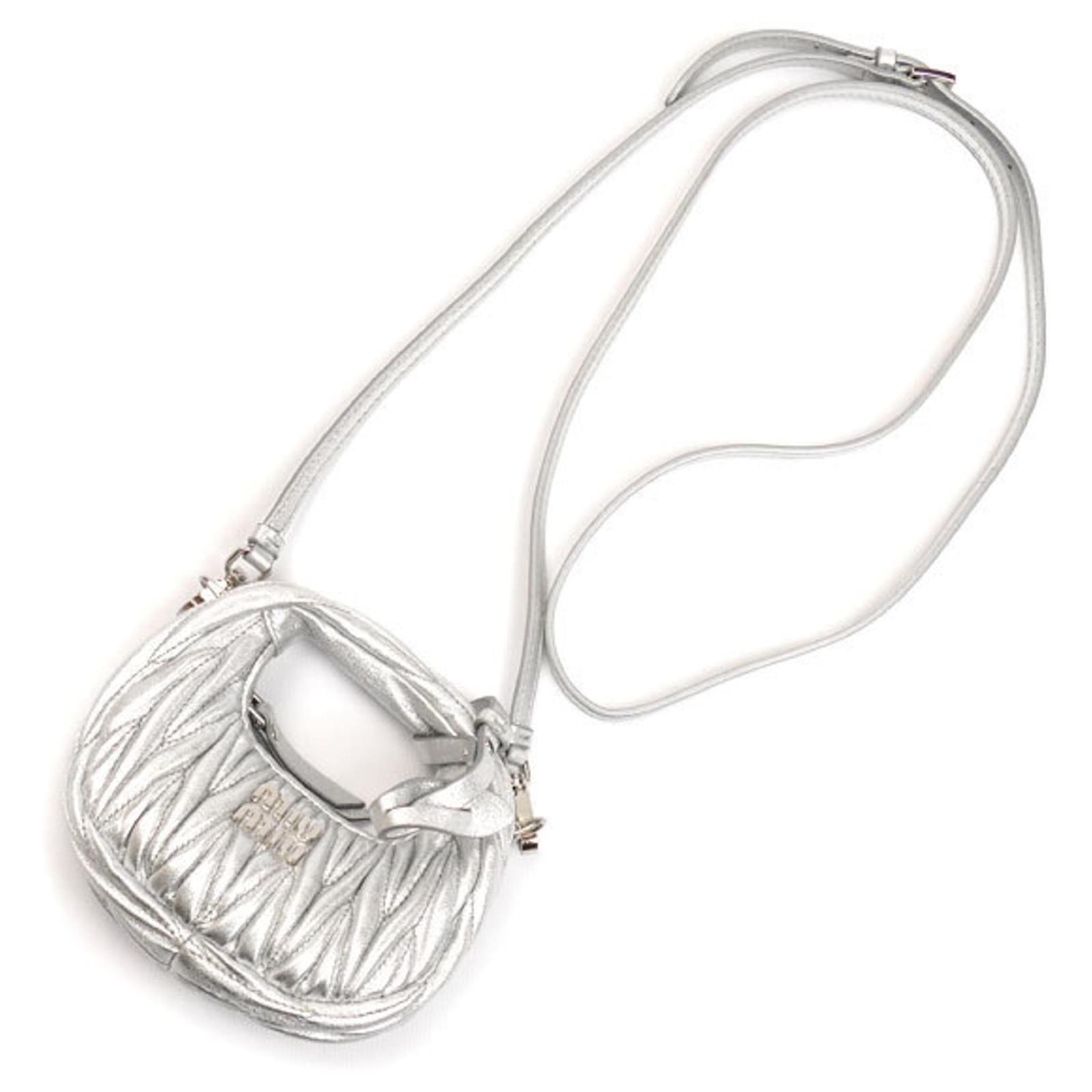 Miu Miu Wonder Matelasse Leather Hobo Bag Pouch Silvery ref.2361793 ...