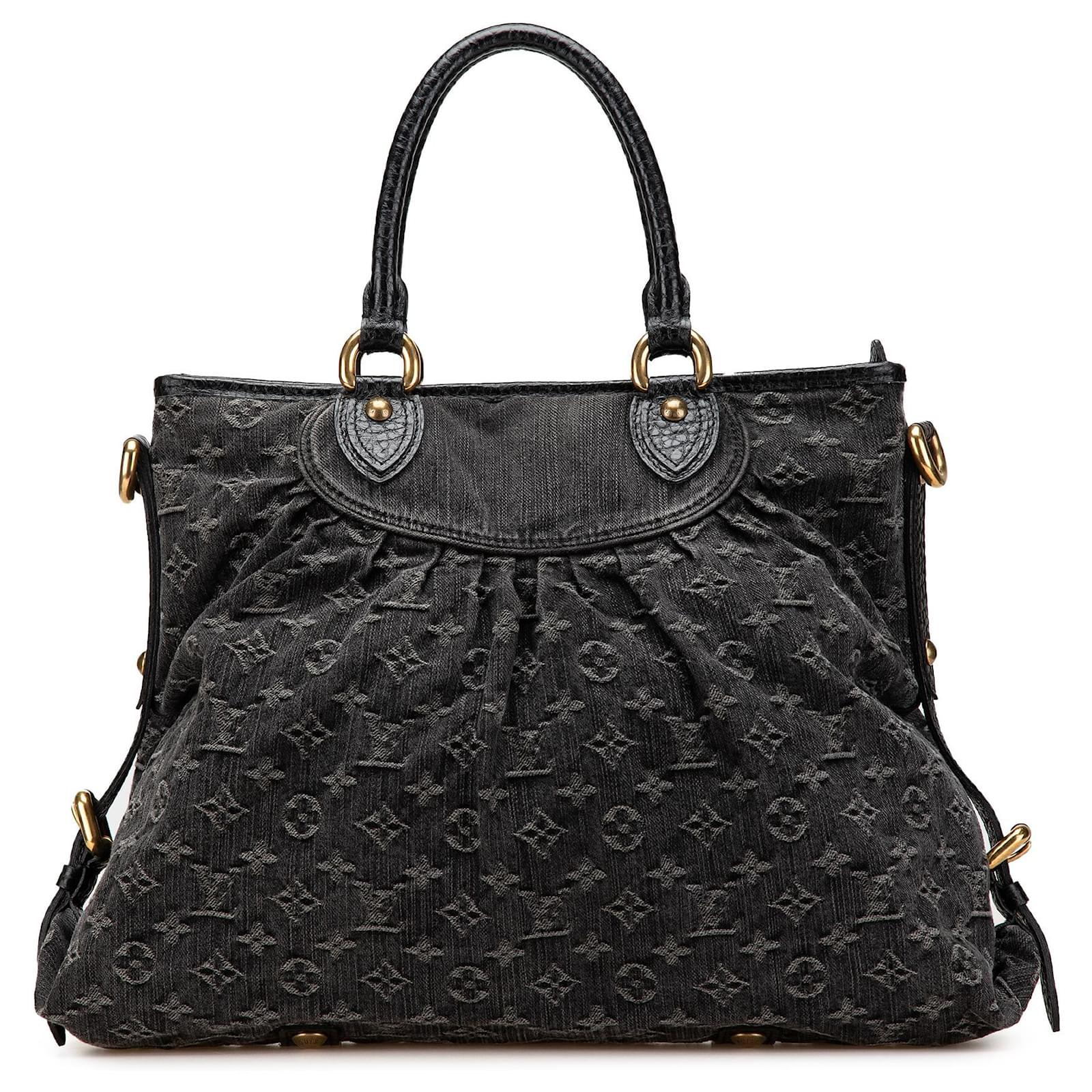 Louis Vuitton Black Monogram Denim Neo Cabby GM Leather Pony-style ...