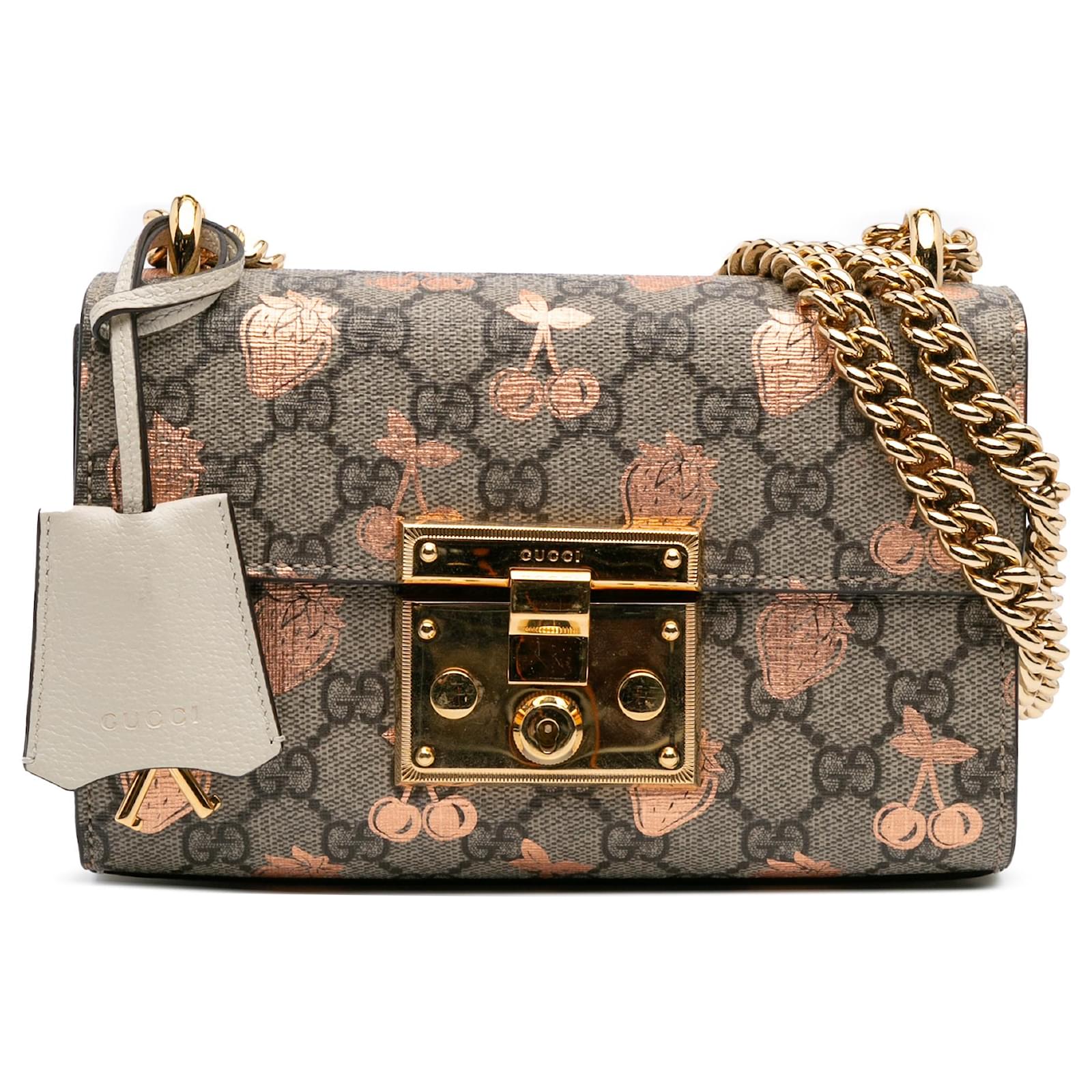 Gucci Brown Small GG Supreme Berry Padlock Crossbody Beige Cloth Cloth ...