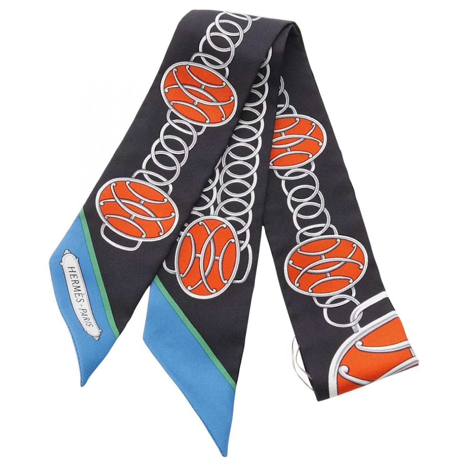 Hermes Hermès Twilly Lift Profile Silk Scarf Black Multiple colors ref ...