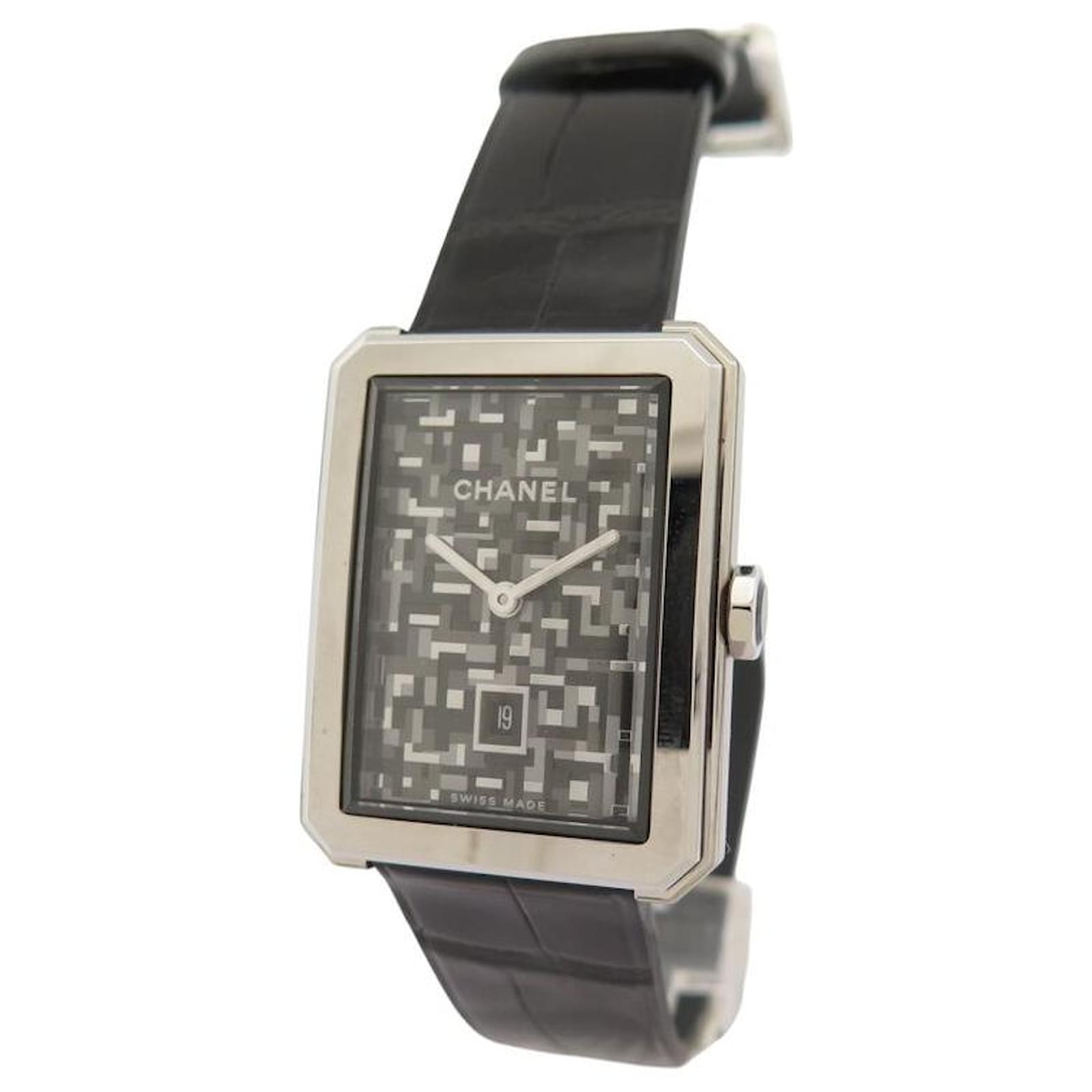 NEW CHANEL BOYFRIEND H6128 COLLECTOR QUARTZ STEEL ALLIGATOR WATCH ...