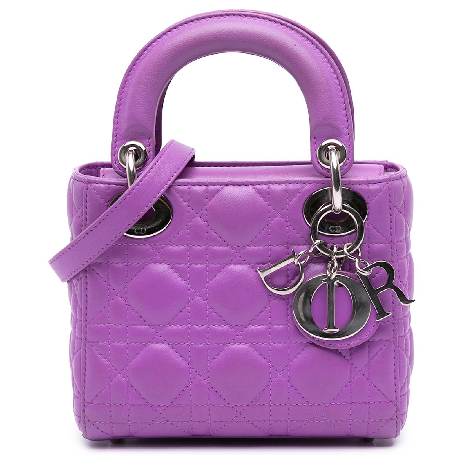 Dior Purple Mini Lambskin Cannage Lady Dior Leather ref.2367658 - Joli ...