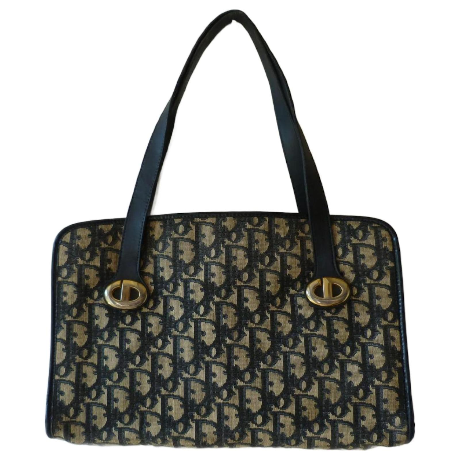 Dior Handbags Beige Navy blue Leather Cloth ref.2370098 - Joli Closet