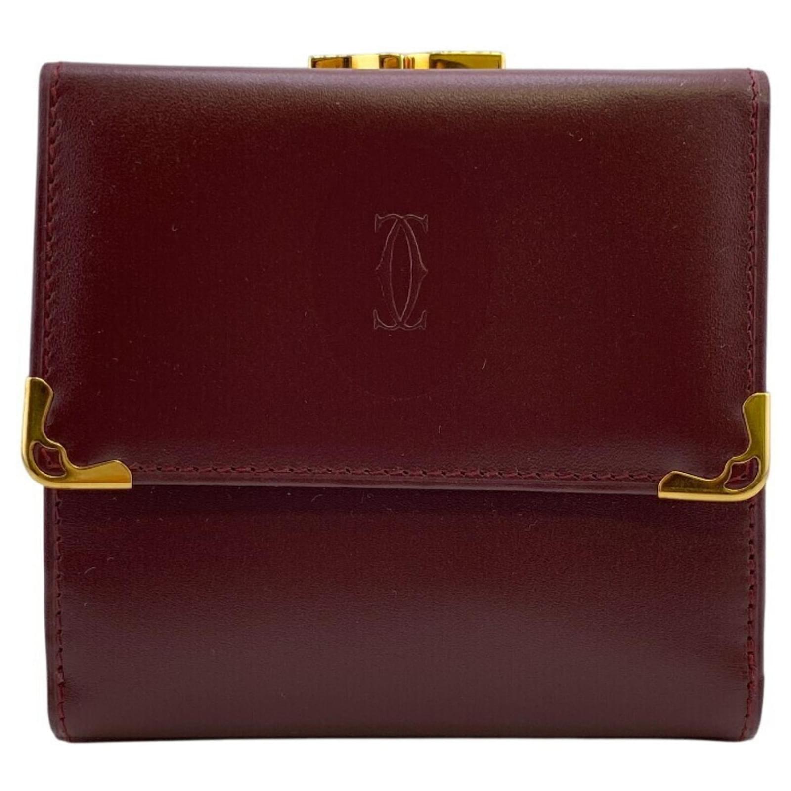 Cartier Bordeaux Compact Wallet Dark red Leather ref.2371950 - Joli Closet