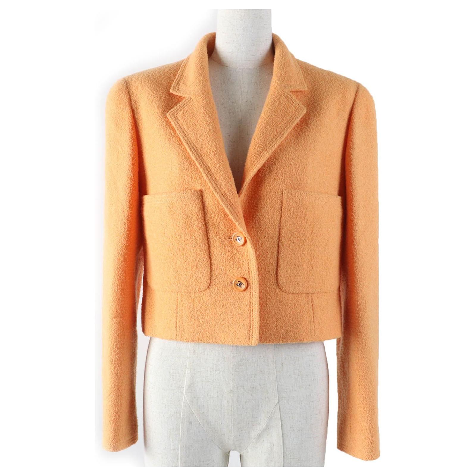 Chanel Tweed Wool Nylon Tailored Jacket Orange Rayon ref.2383089 - Joli ...
