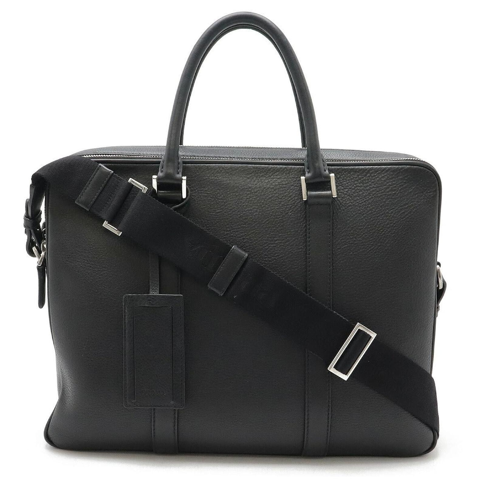 Prada Leather Triangle Logo Briefcase Black Pony-style calfskin ref ...