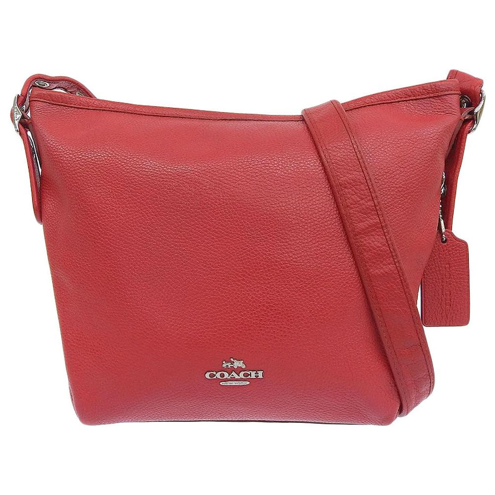 Coach Mini Duffle Pebbled Leather Shoulder Bag Red Pony-style calfskin ...