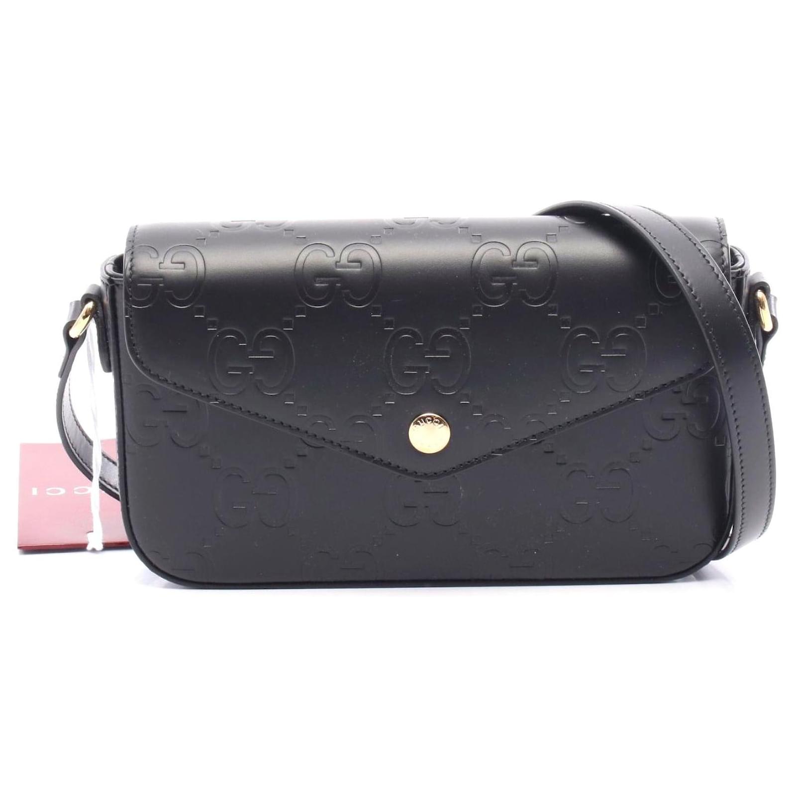 Gucci GG Super Mini Leather Shoulder Bag Black Pony-style calfskin ref ...