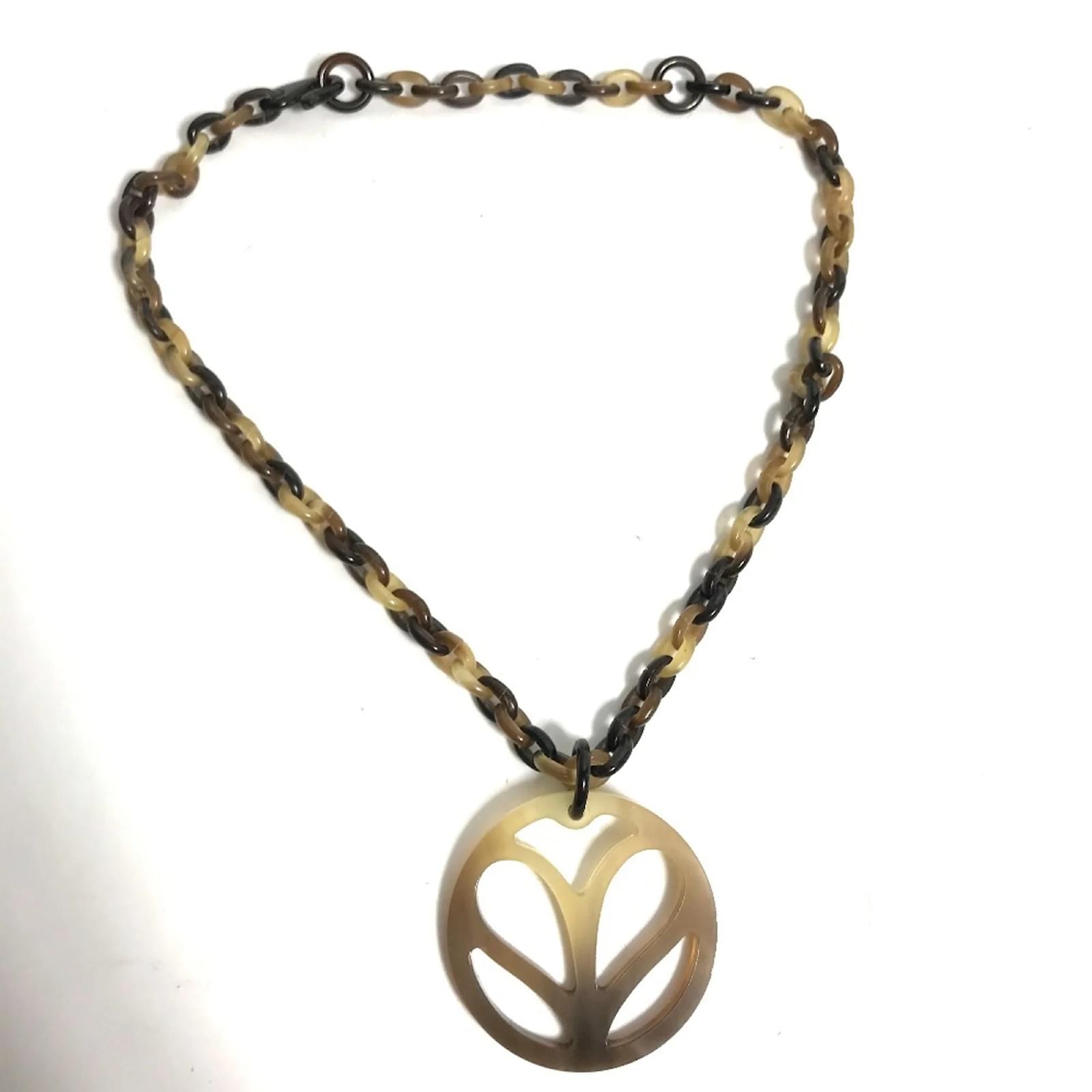 Hermès HERMES Heart Horn Pendant Chain Necklace Brown ref.2400890 ...