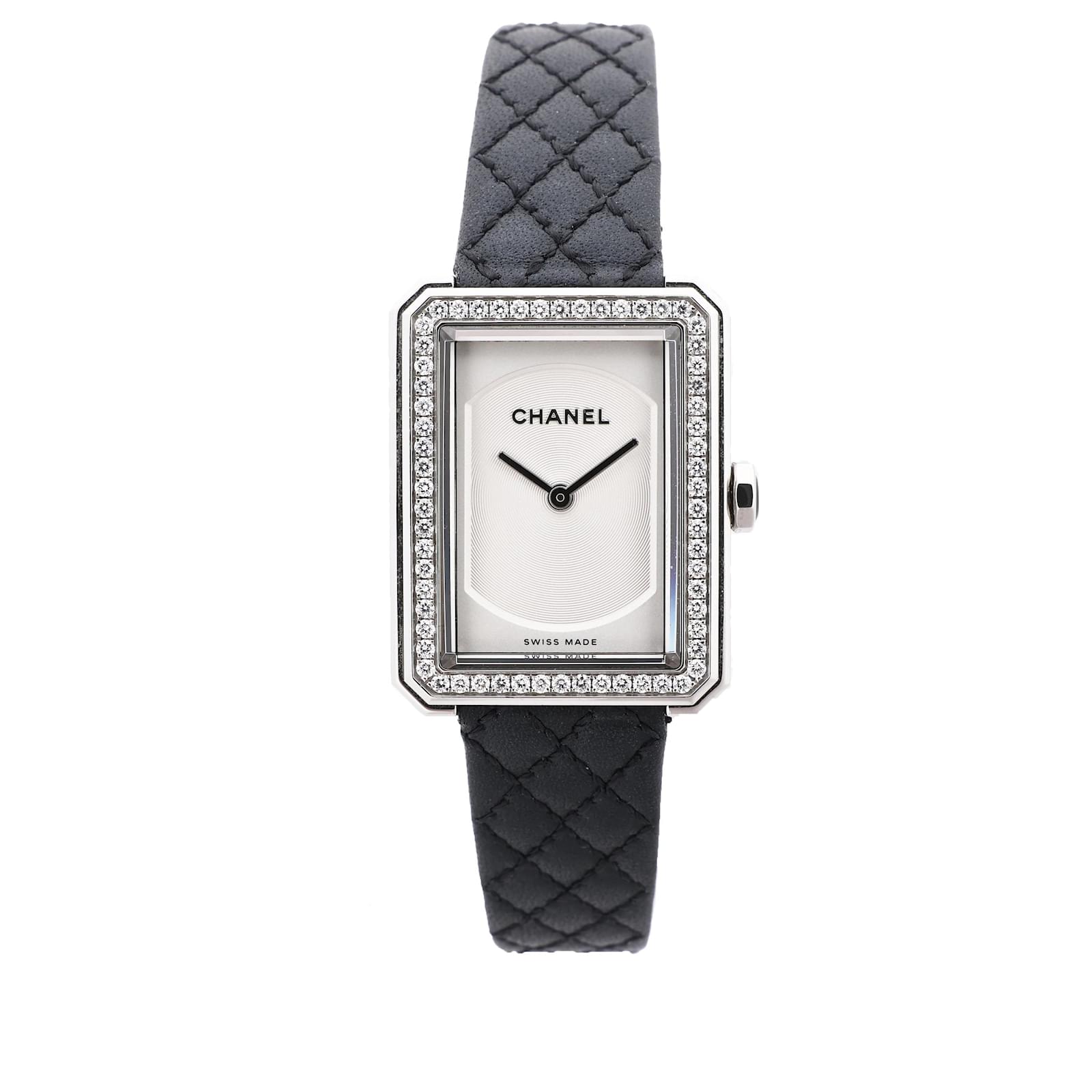 Chanel Boyfriend H6955 KTF95332 SS & Leather QZ Silver-Face Watch Black ...