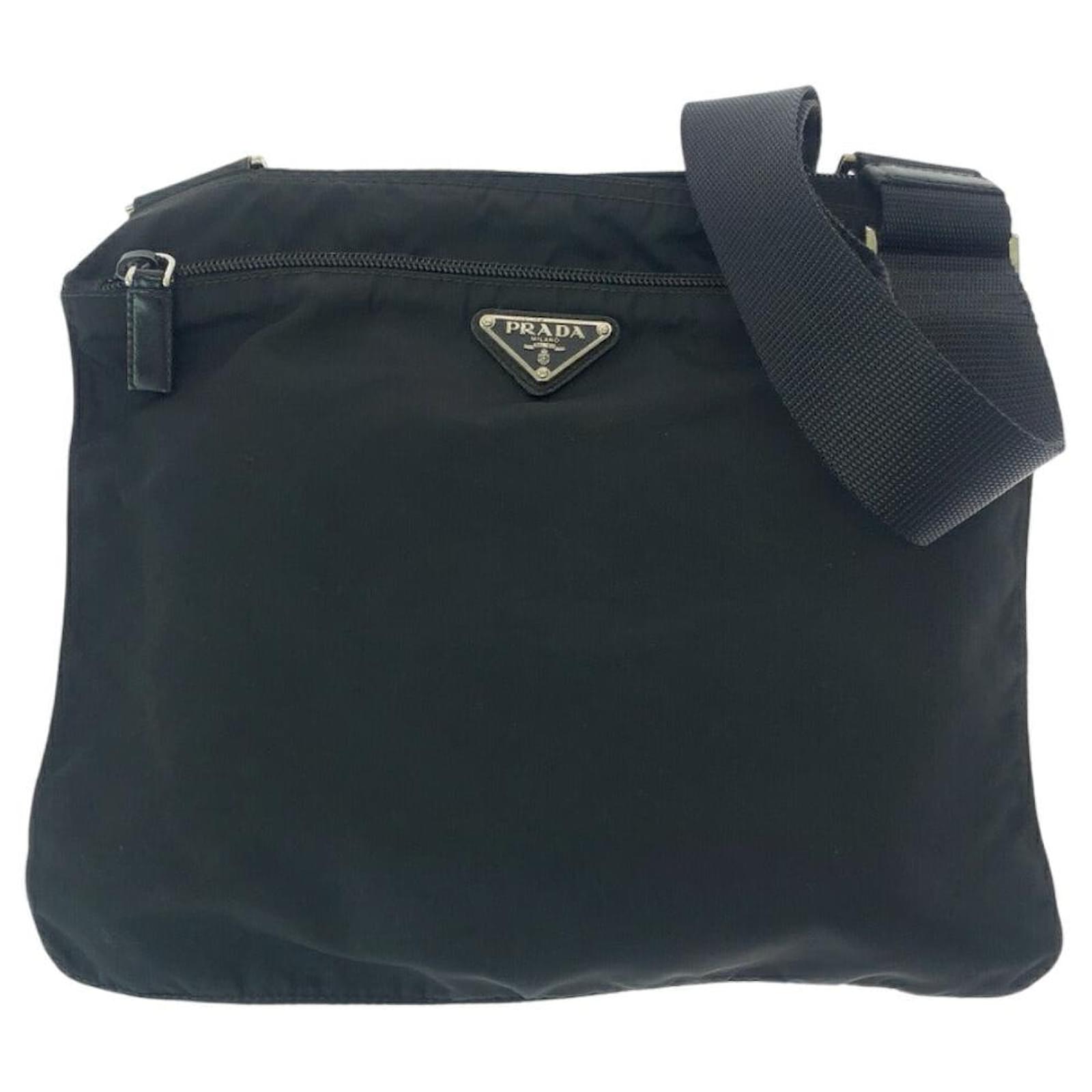 Prada Tessuto Triangle Logo Plate Nylon Shoulder Bag BT175Z Black ref ...