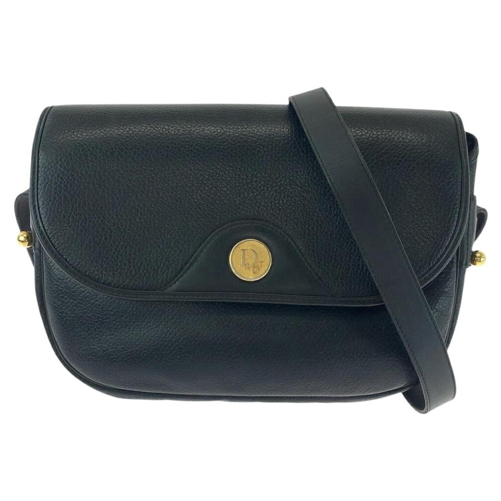 Christian Dior Dior Round Logo Leather Shoulder Bag Black ref.2412230 ...
