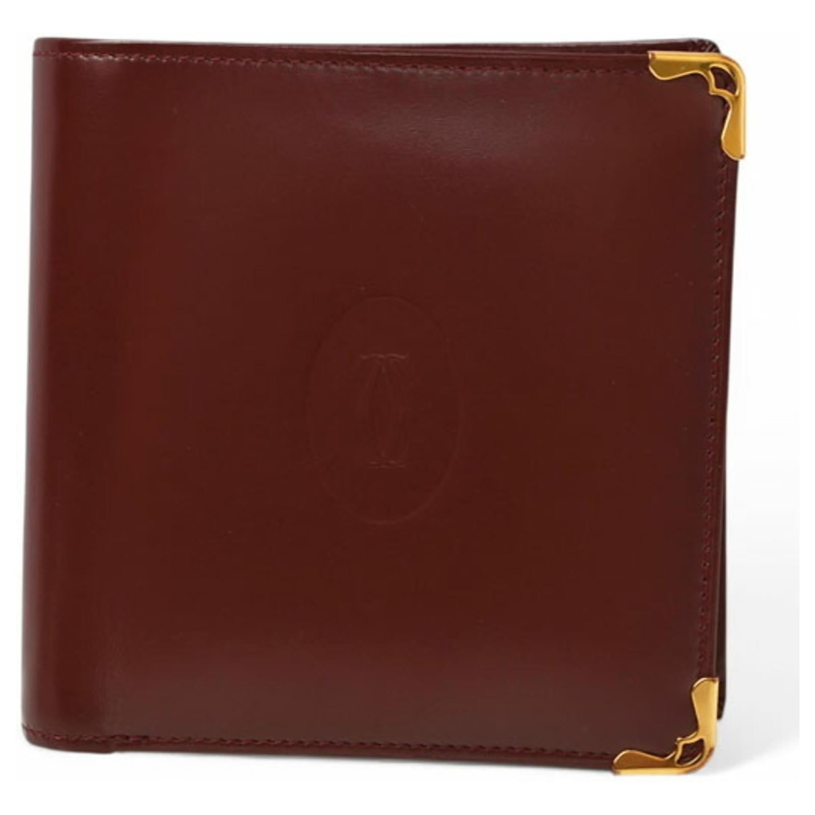 Cartier Must de Men's Bifold Wallet in Bordeaux Dark red Leather ref ...