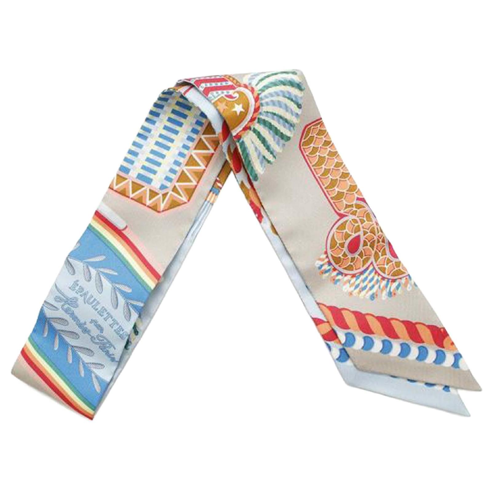 Hermès Blue Epaulettes de Gala Silk Twilly Scarf Light blue Cloth ref ...
