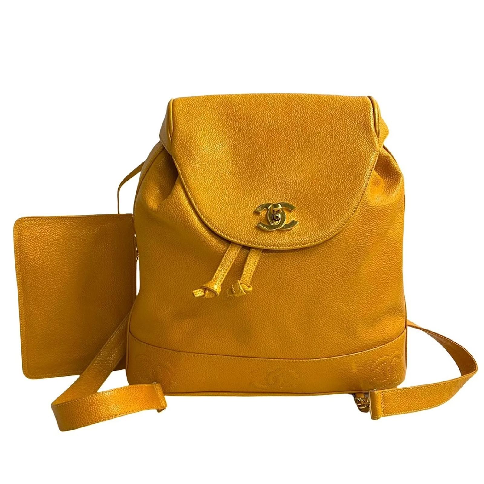 Chanel Triple Coco Caviar Skin Backpack Yellow Mustard ref.2418514 ...
