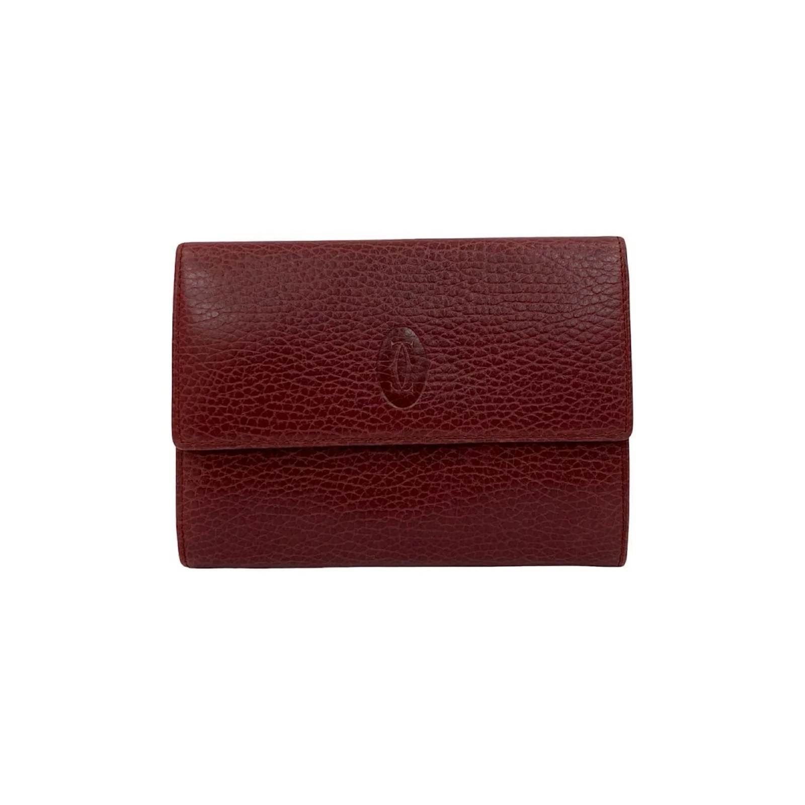 Cartier Must Line Leather Tri-fold Mini Wallet Dark red ref.JC2419508 ...