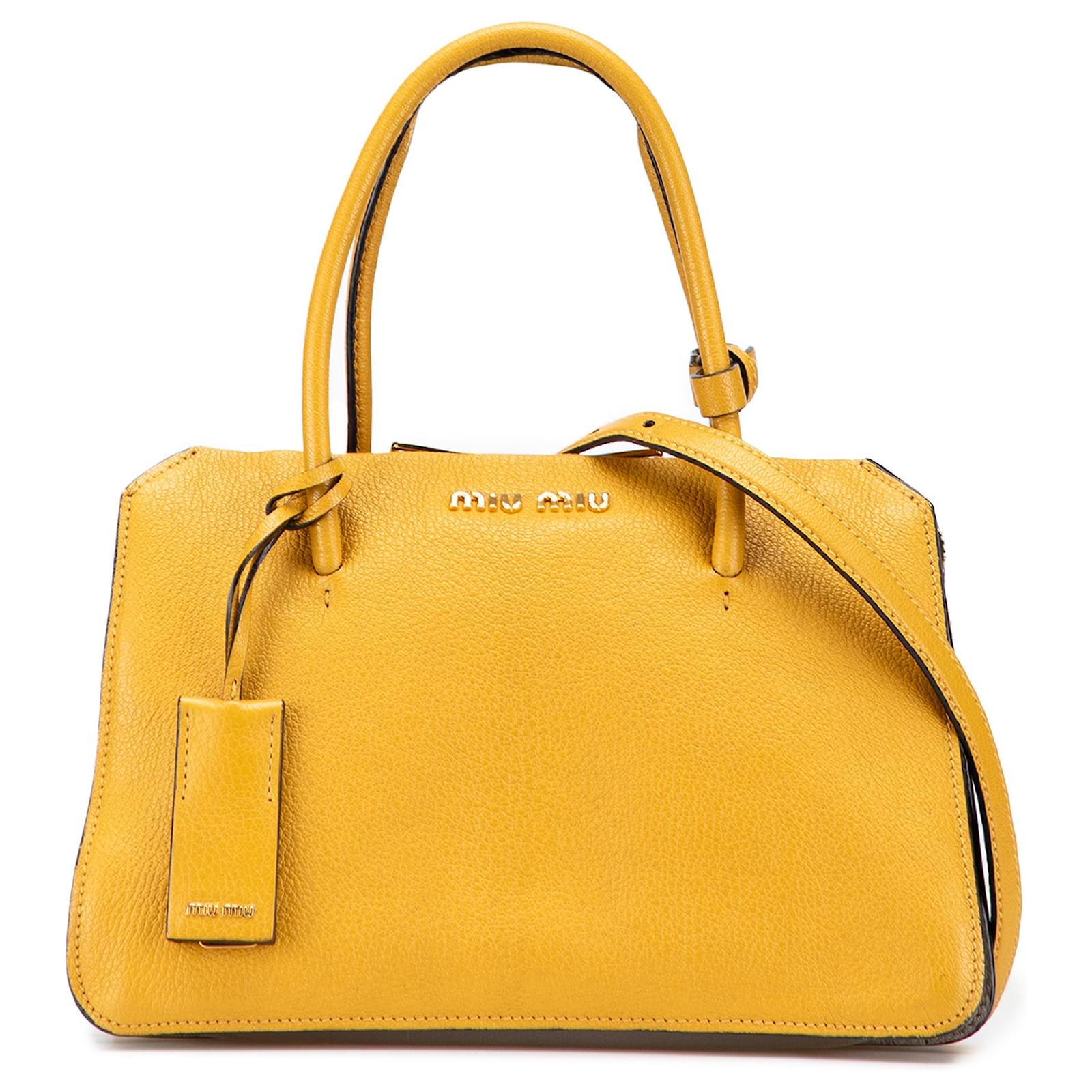 Miu Miu Yellow Leather Satchel Mustard Pony-style calfskin ref.2422770 ...