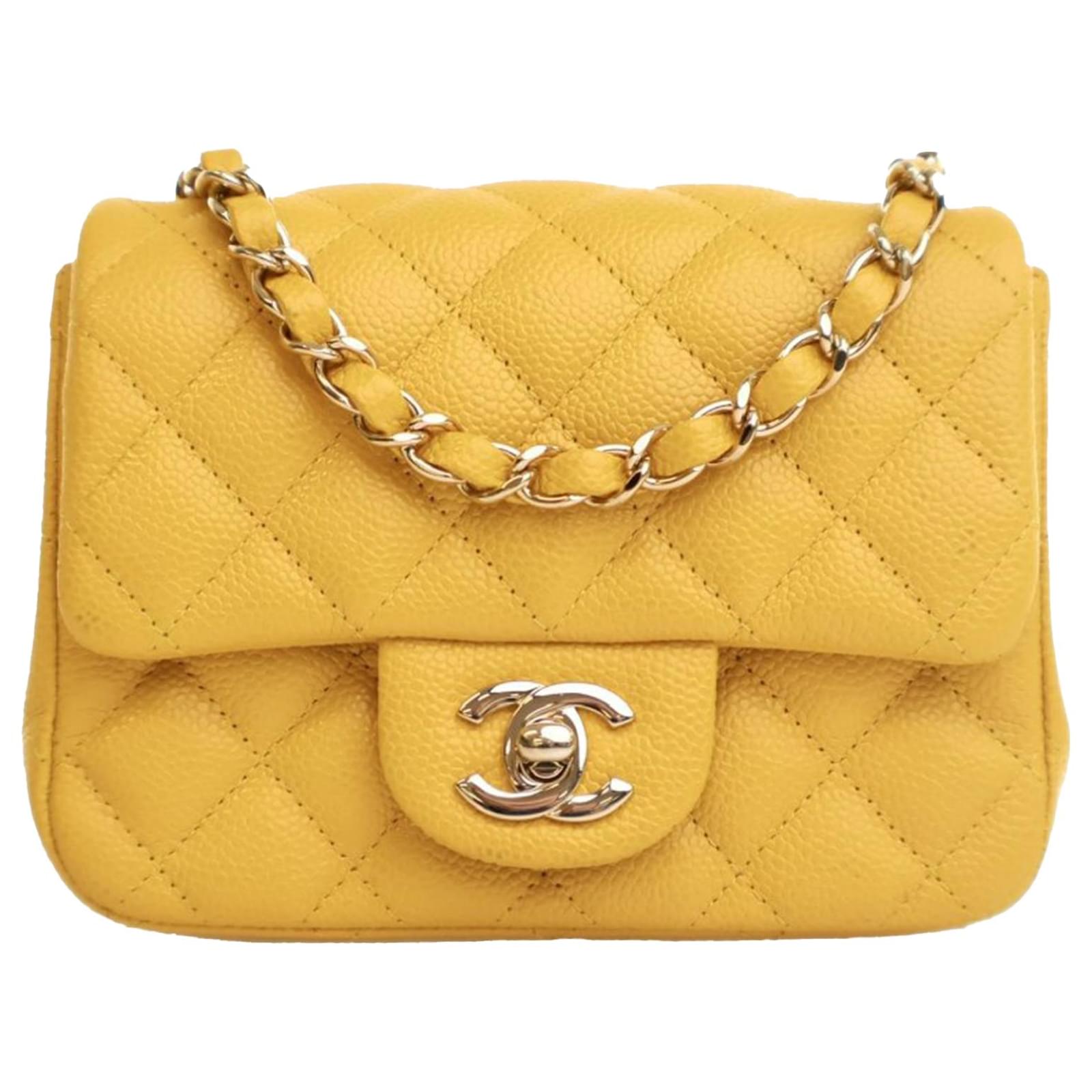 Chanel Yellow Mini Square Classic Caviar Single Flap Mustard Leather ...
