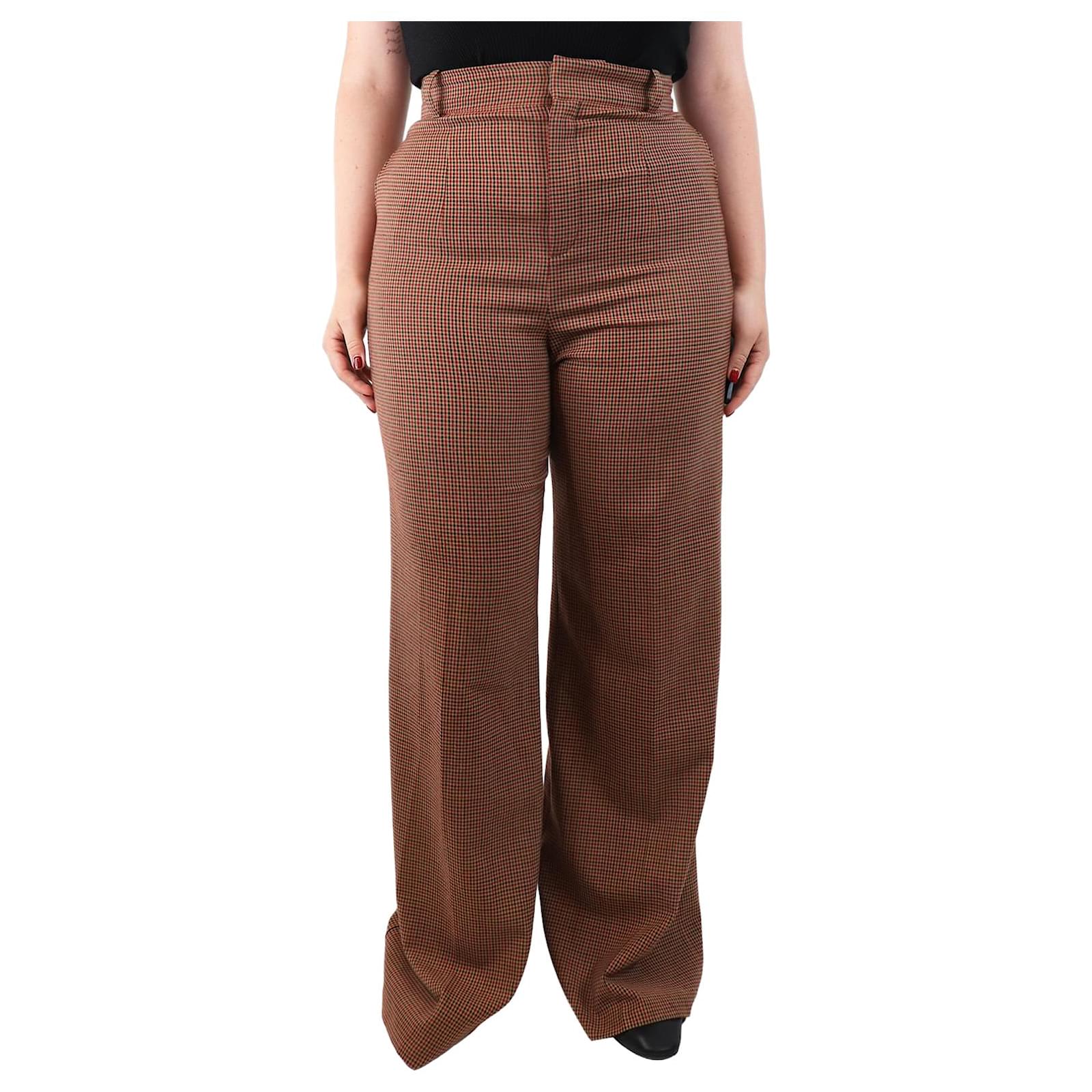 Chloé Brown and red check wool-blend trousers - size UK 14 Polyester ...