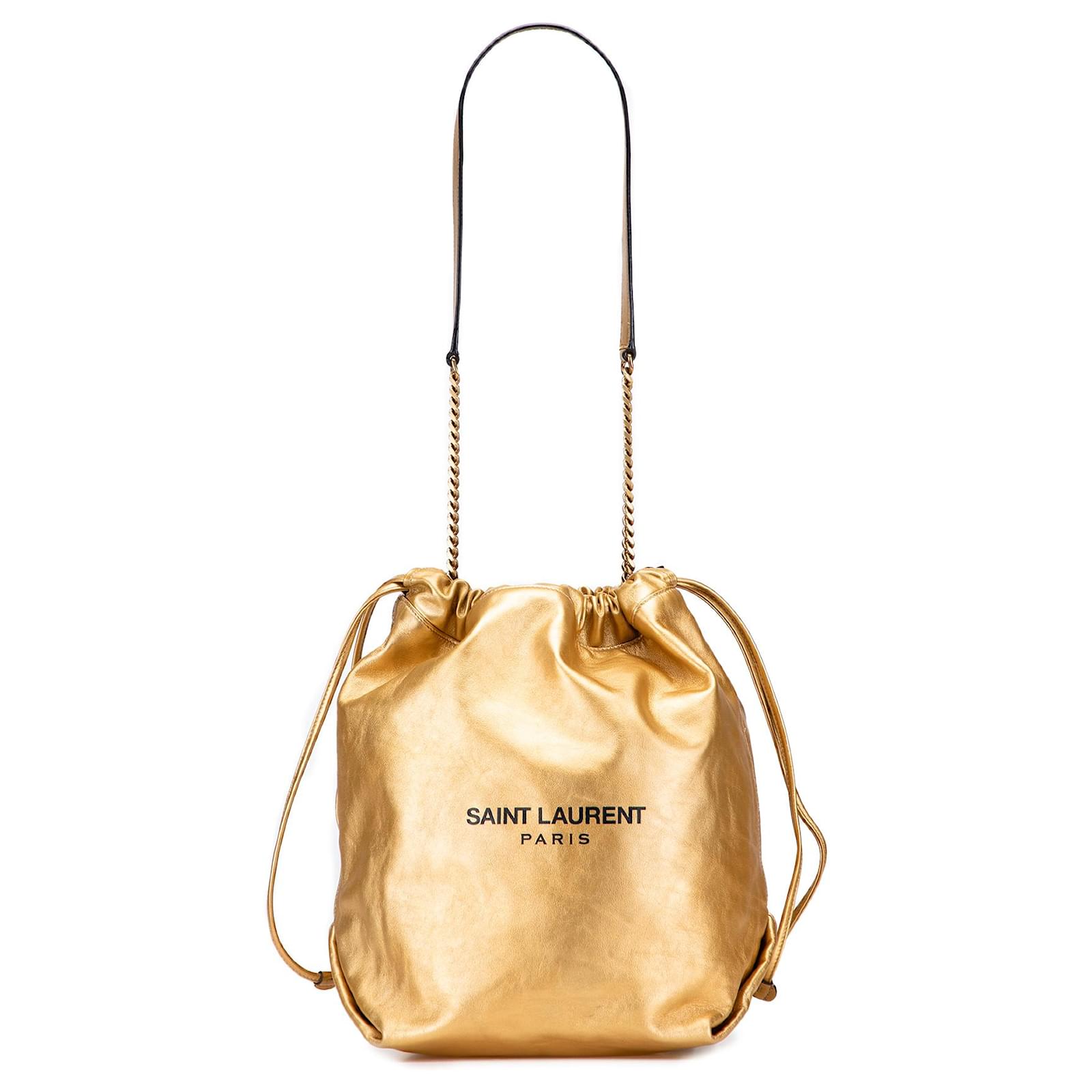 Saint Laurent Gold Small Metallic Lambskin Teddy Bucket Bag (Sold ...