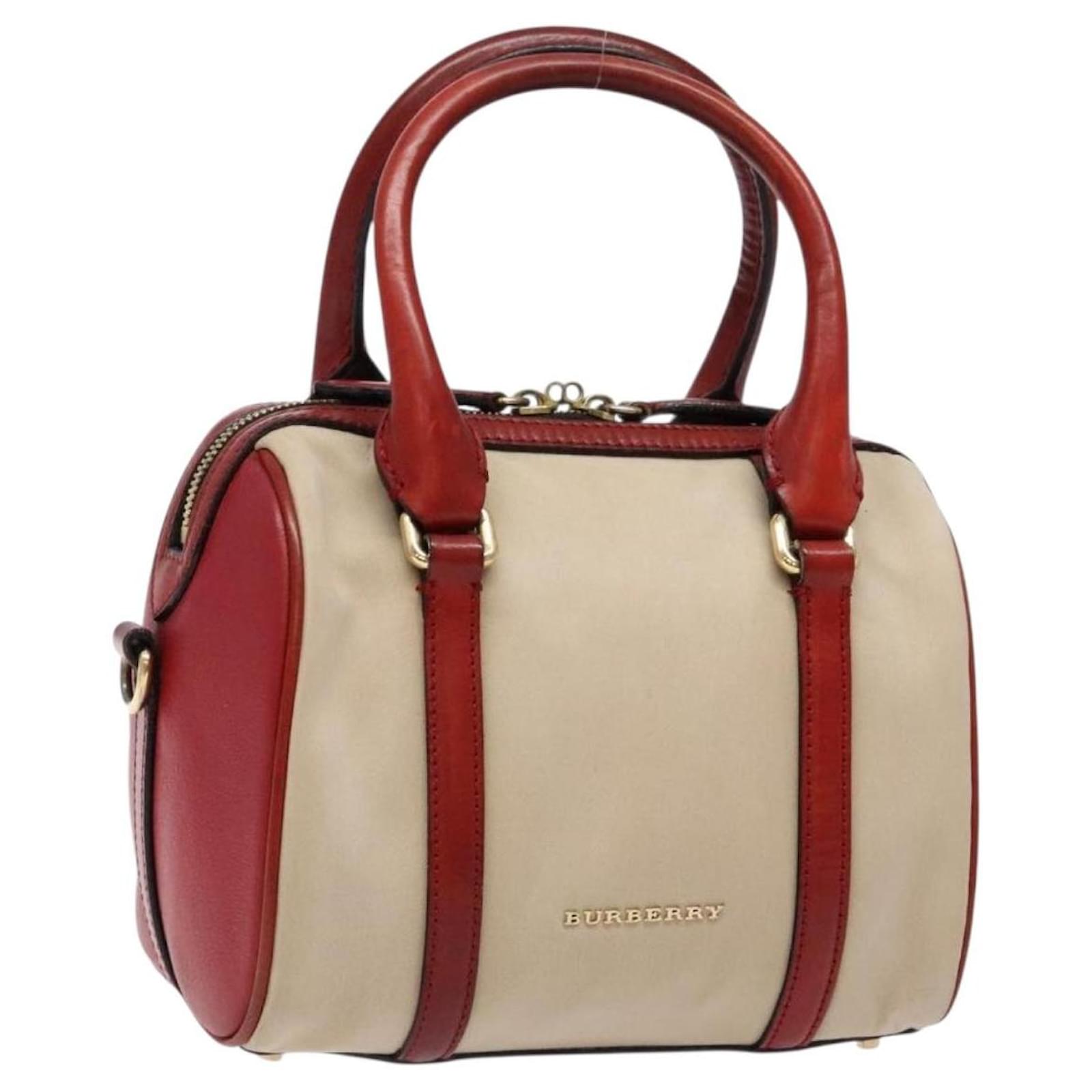 BURBERRY Mini Boston Bag Canvas Leather Beige Gold Auth bs28526 Golden ...