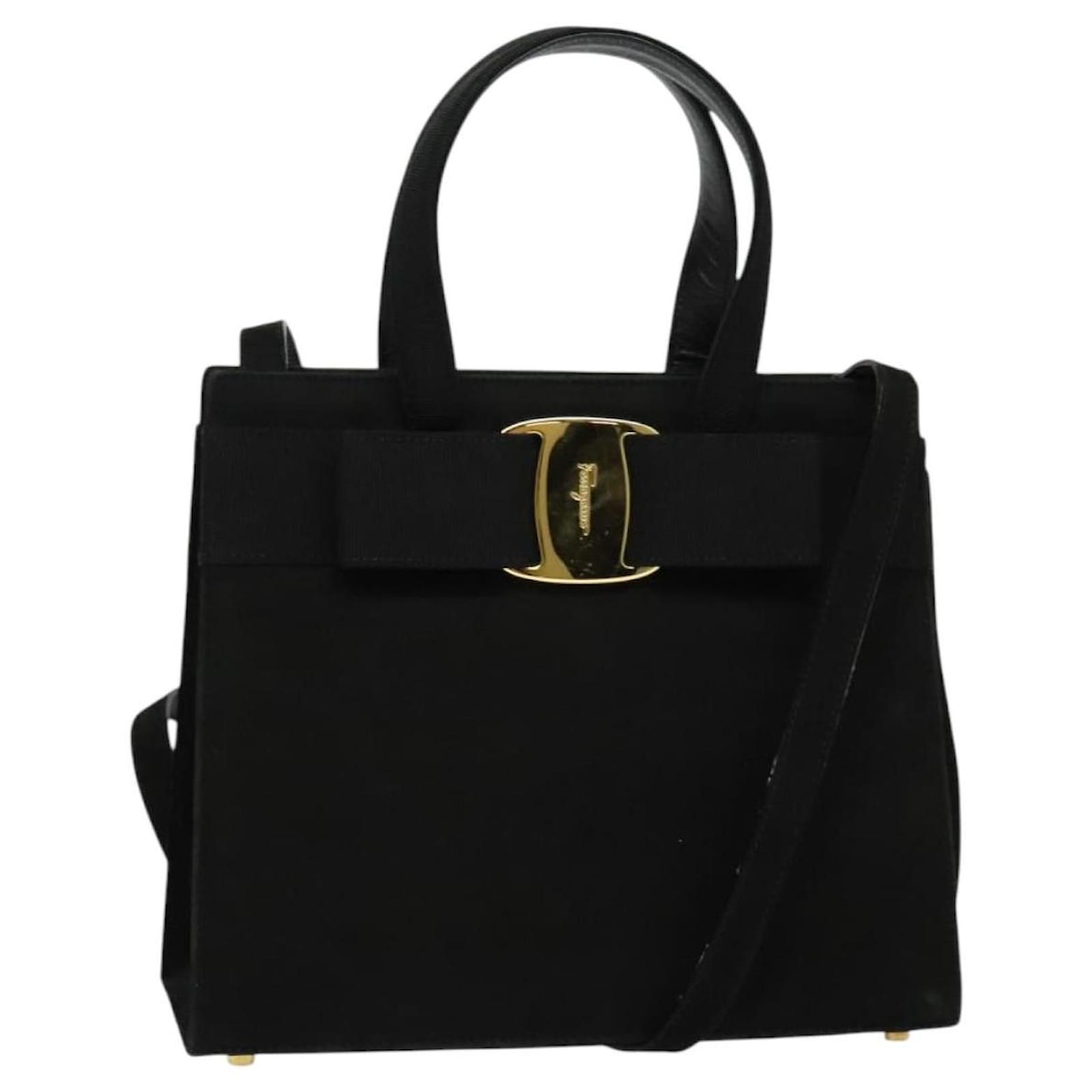 Salvatore Ferragamo Hand Bag Suede 2way Black Silver Auth 129645 ...